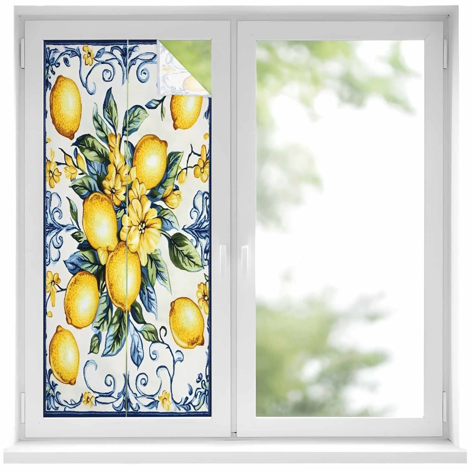Yellow Lemon Window Privacy Film, Middle Century Blue Italian Textured ...