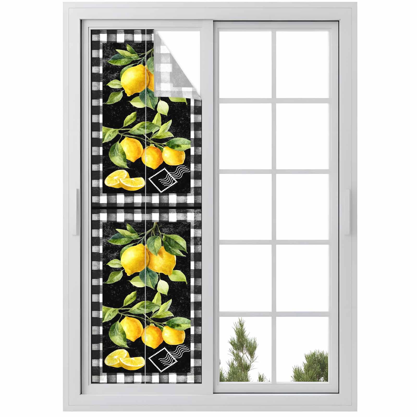 Yellow Lemon Window Privacy Film, Summer Botanical Black White ...