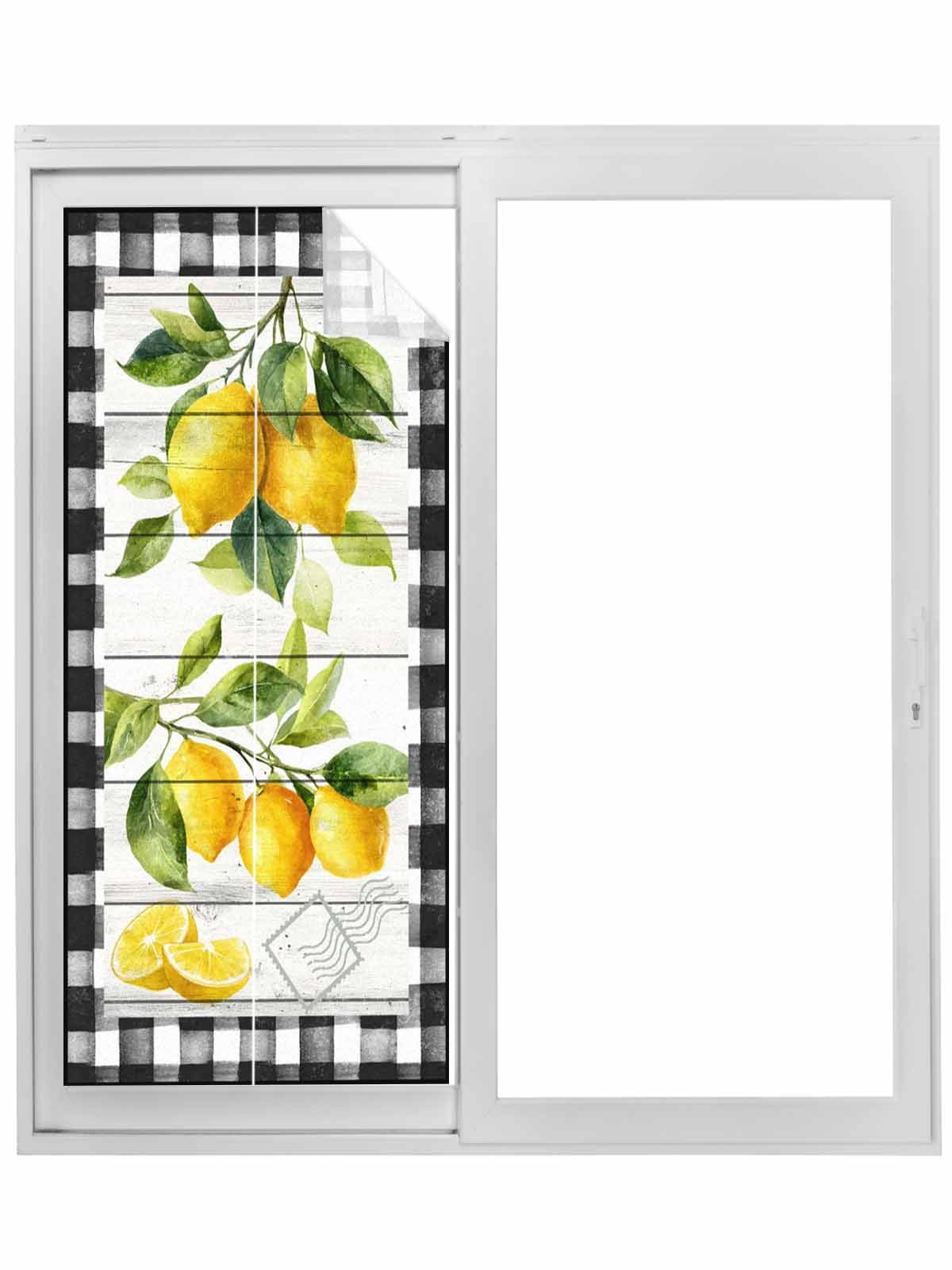 Yellow Lemon Window Privacy Film, Summer Botanical Black White ...