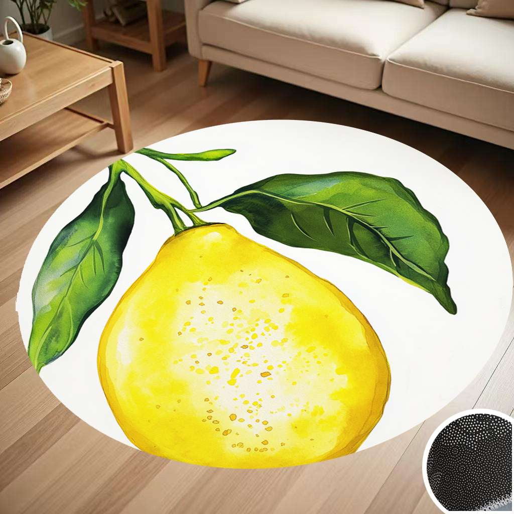 Yellow Lemon With Green Leaves Round Carpet Living Room Bedroom Home Decoration Coffee Table Mat ...