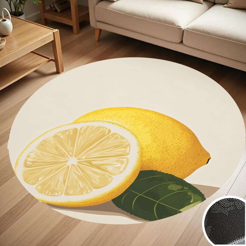 Yellow Lemon With Leaf Round Carpet Living Room Bedroom Home Decoration ...