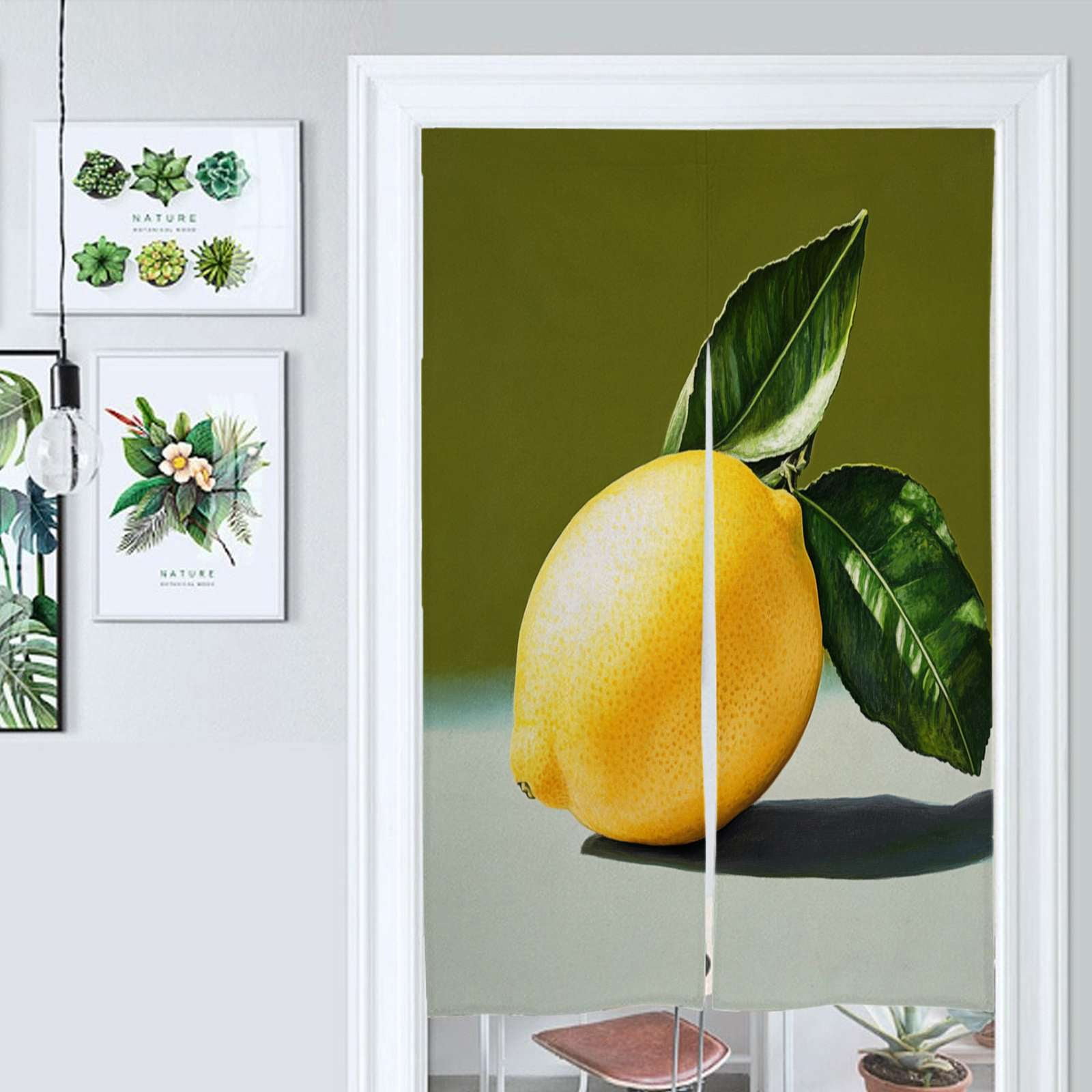 Yellow Lemon With Leaves Door Curtain Nordic Living Room DoorCurtain ...