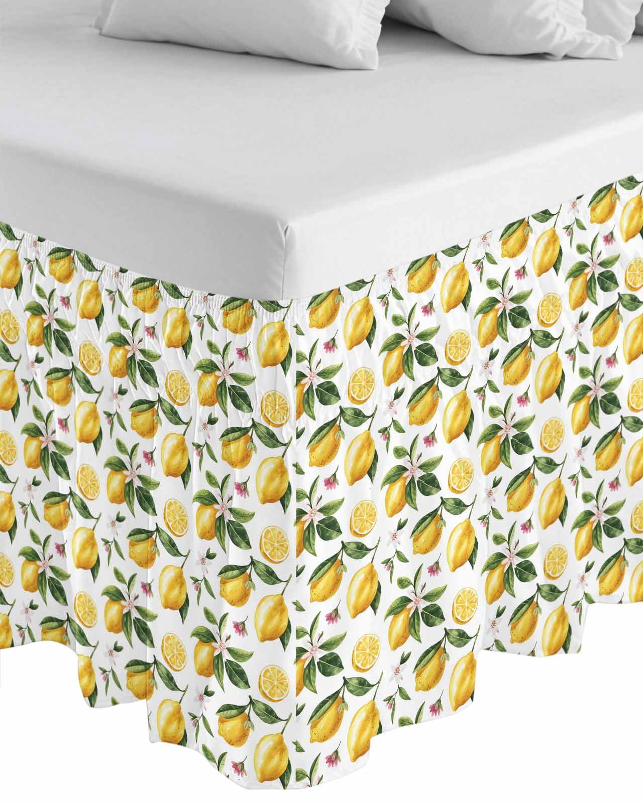 Yellow Lemon Wrap Around Bed Skirts for King Bed 18" Drop,Bed Skirt ...