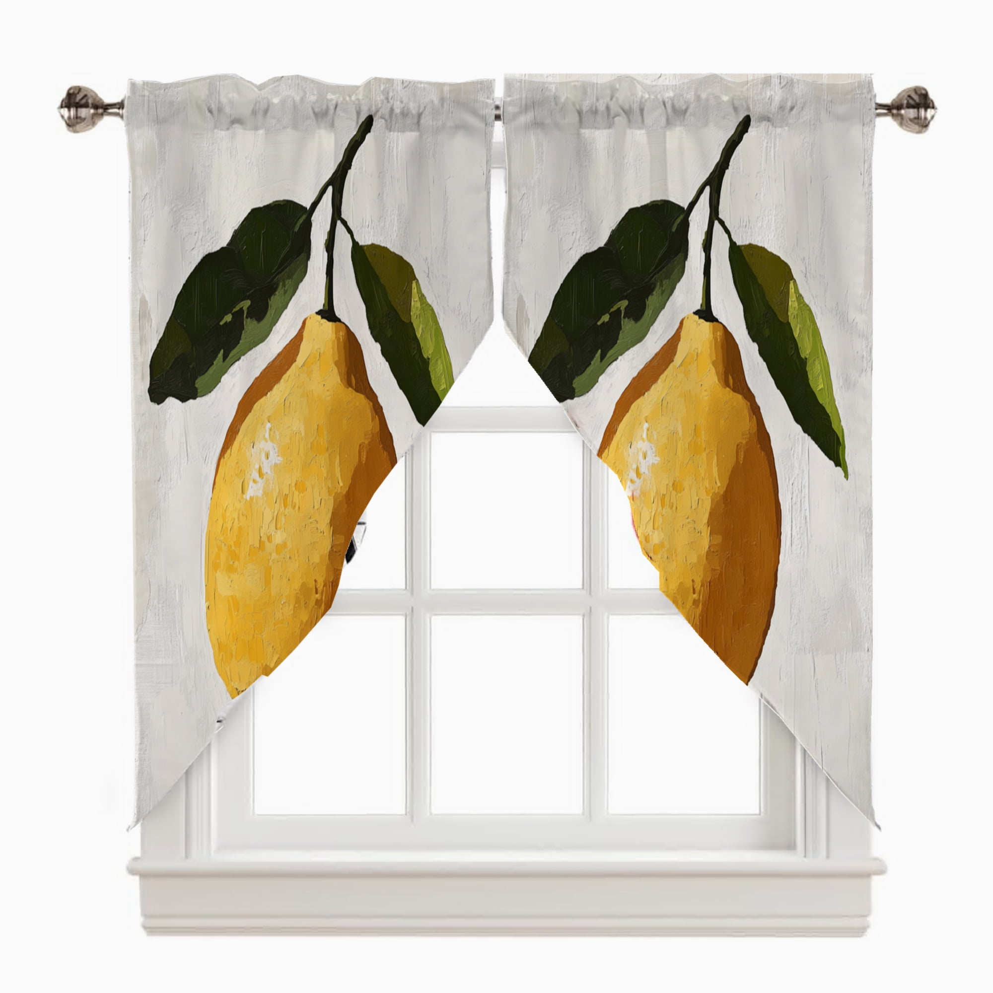 Yellow Lemon with Leaves (3) Swag Valances For Windows 2 Pack For ...