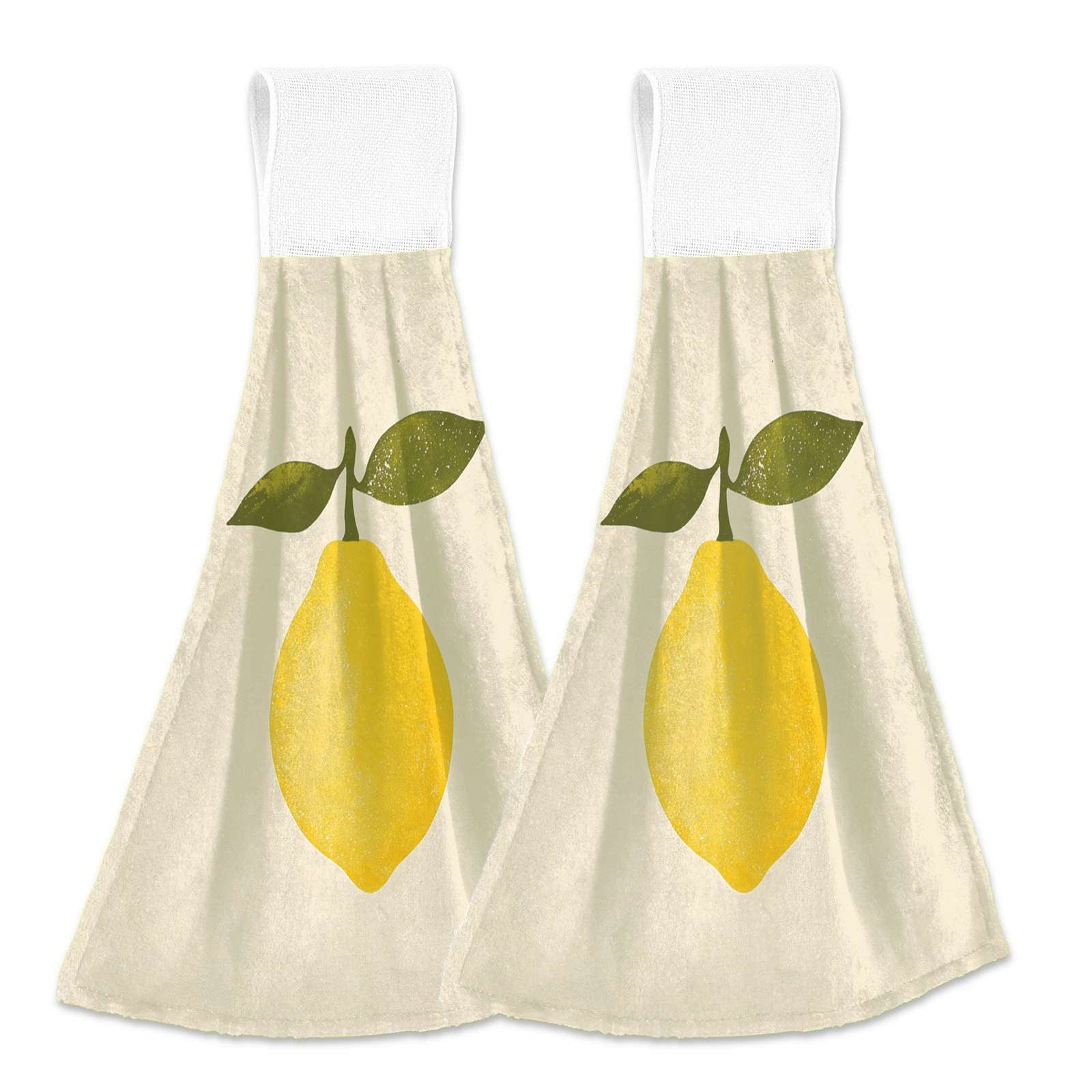 Yellow Lemon with Leaves Print Hanging Kitchen Hand Towels Sets with ...