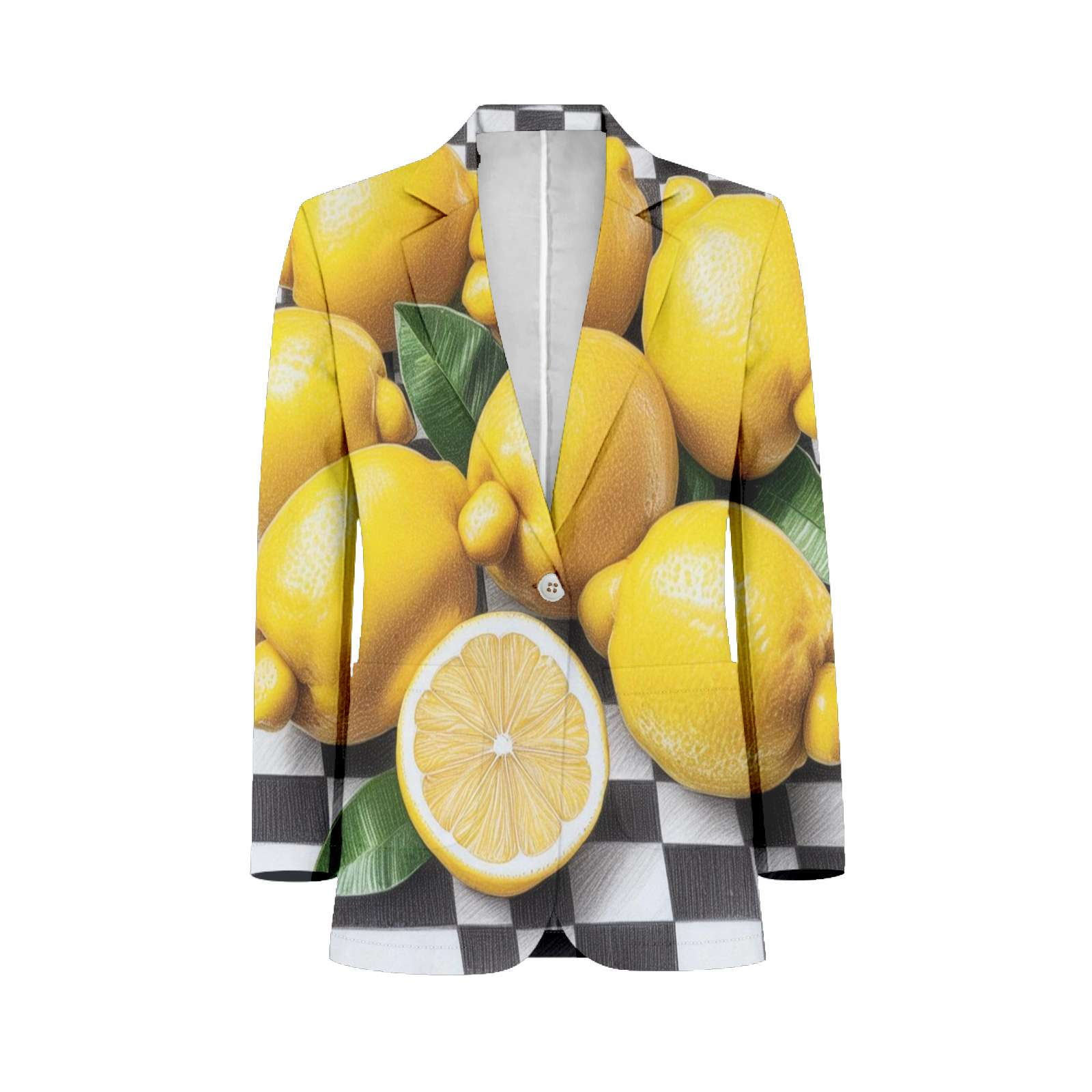 Yellow Lemons On Checkered Background Mens Suits Shawl Collar Slim Fit ...