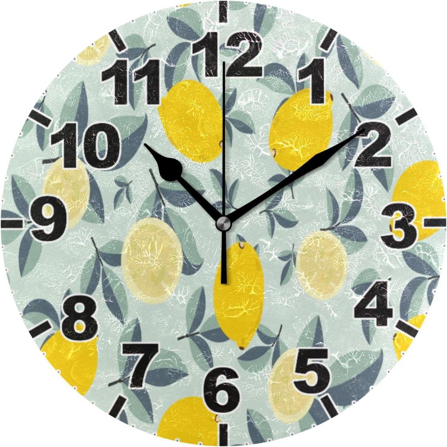 Yellow Lemons Round Wall Clock, Battery Operated Silent Non Ticking ...