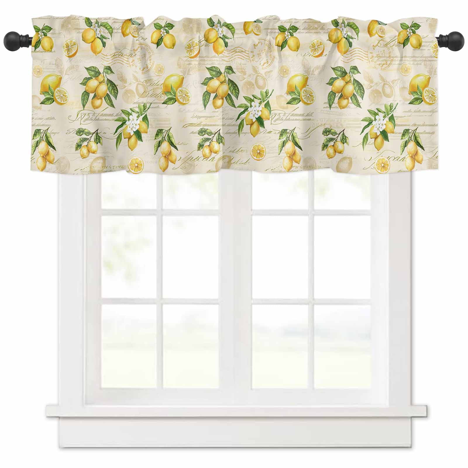 Yellow Lemons Valances for Windows Farmhouse Kitchen Curtains Valances ...
