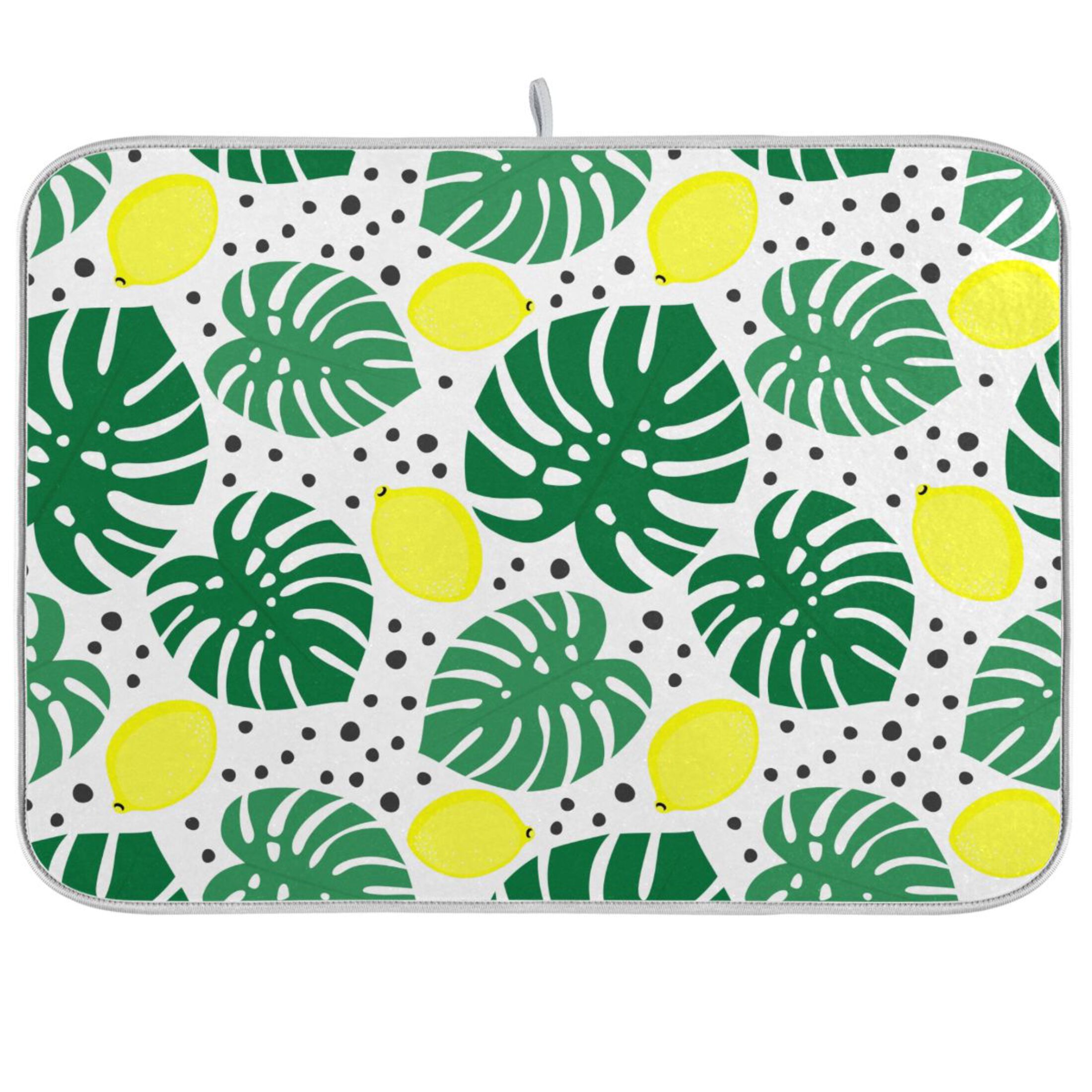 Yellow Lemons and Green Palm Leaves Dish Drying Mat Microfiber Kitchen ...