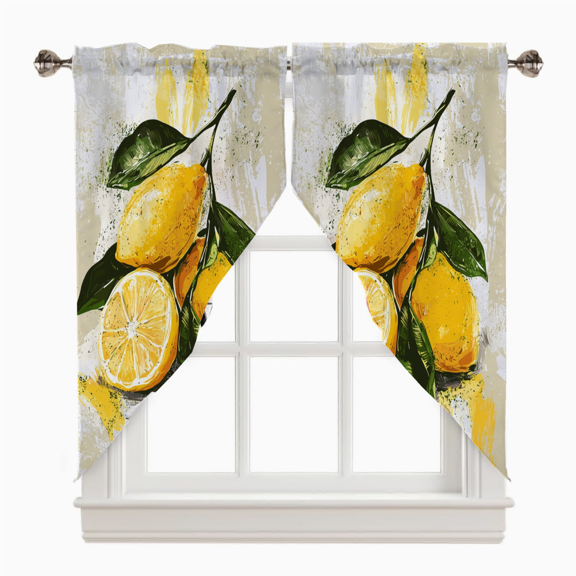 Yellow Lemons with Leaves (3) Swag Valances For Windows 2 Pack For ...