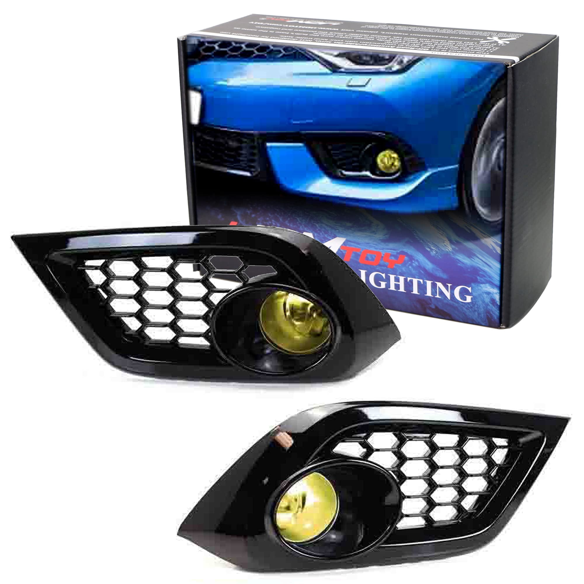 Yellow Lens Fog Lights Foglamp Kit with Halogen Bulbs, Bezel Covers, On ...