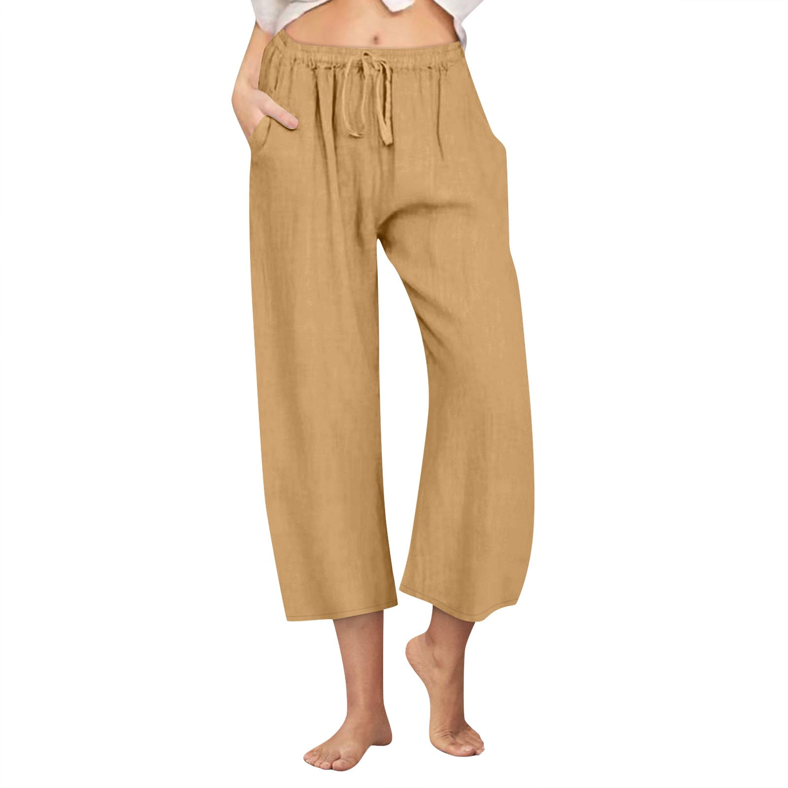Women's Pants Cotton Linen Palazzo Pants Boho Drawstring Elastic Waist Pants Fashion Wide Leg ...