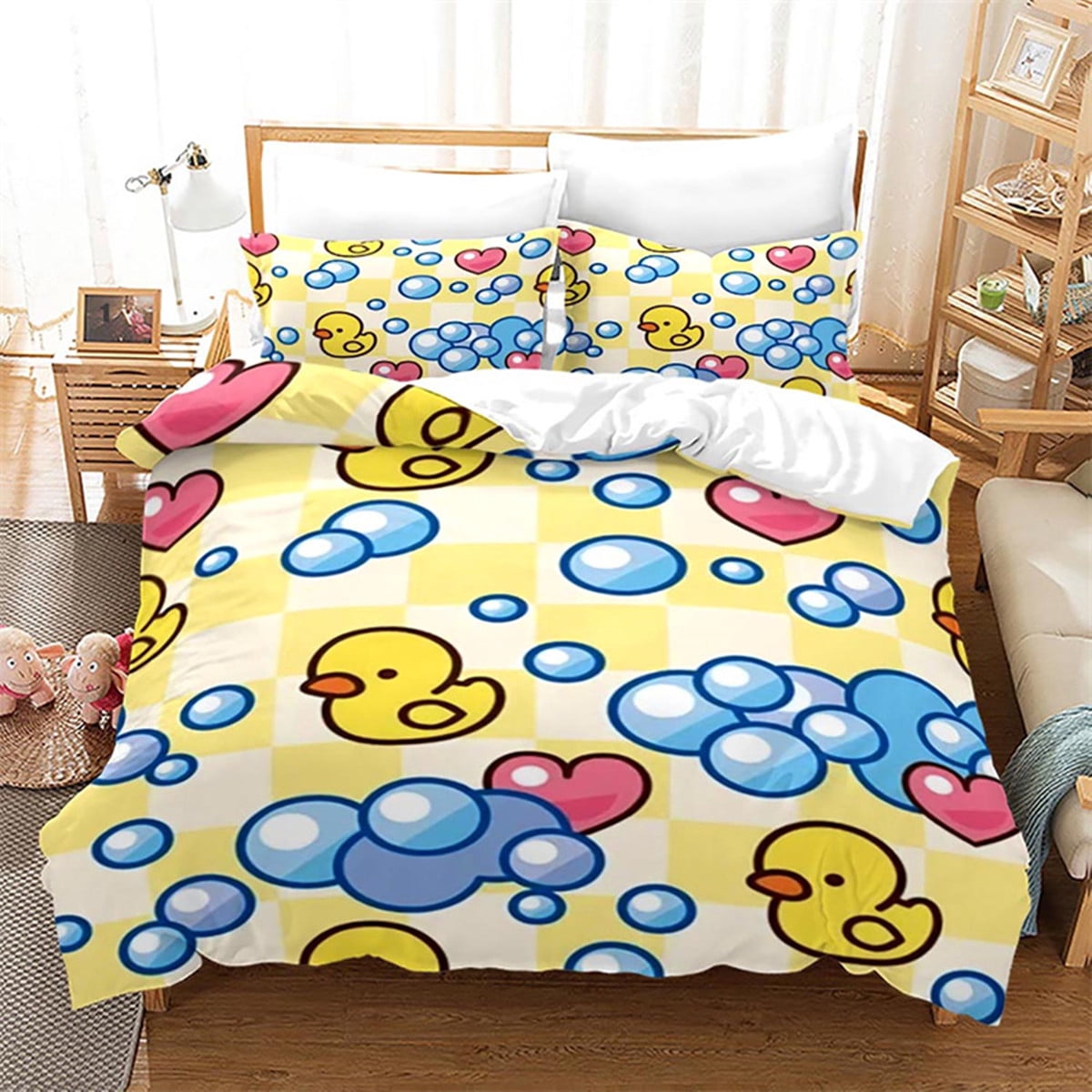 Yellow Little Duck Duvet Cover Cartoon Animals Microfiber Print for ...