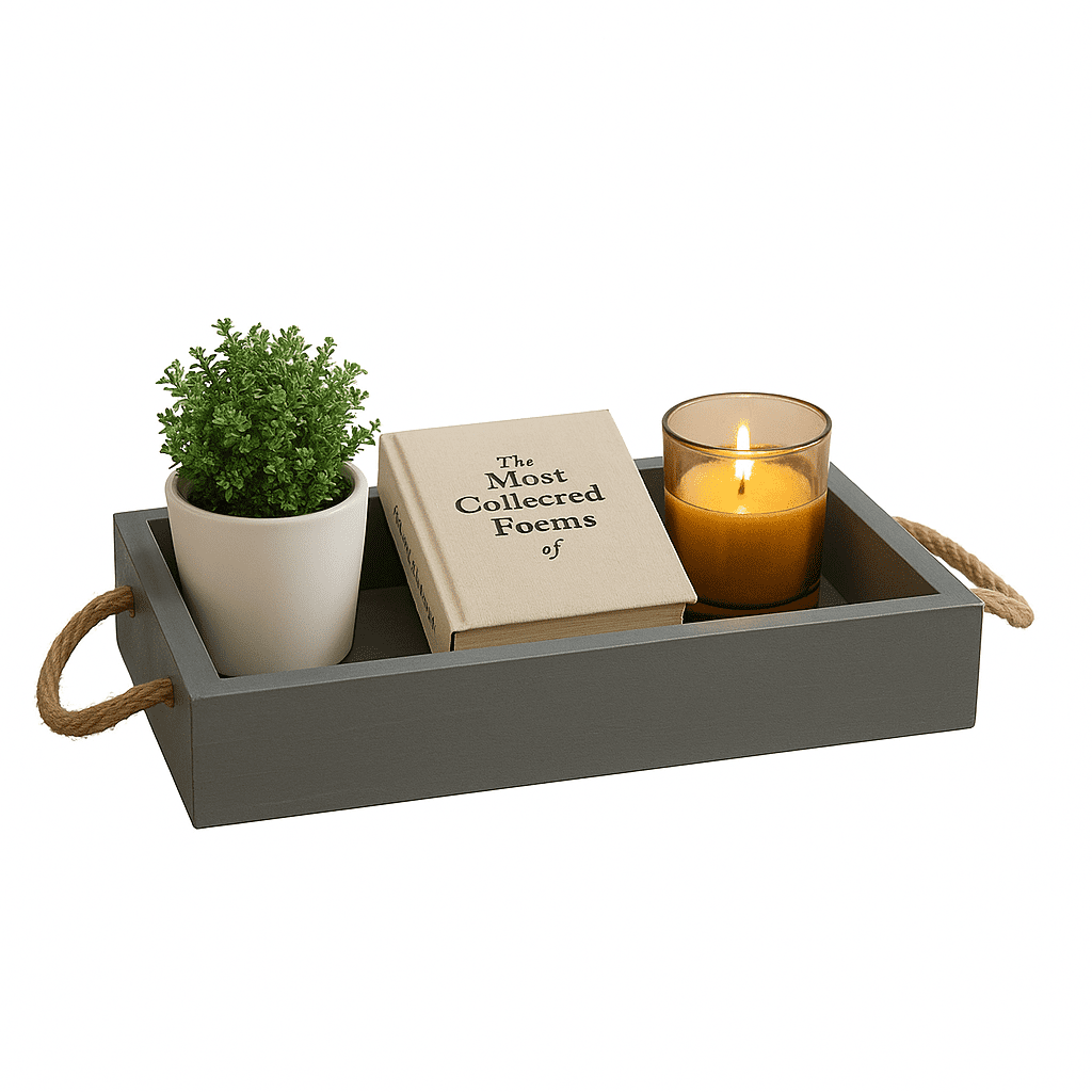 Yellow Lotus Wooden Vanity Tray, 14-Inch, Grey, Farmhouse Rustic ...