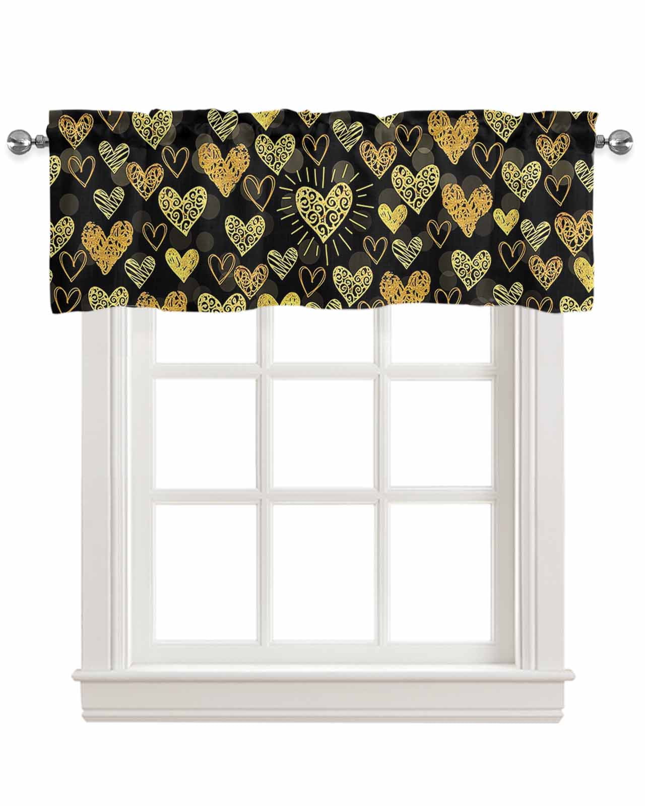 Yellow Love Heart Valentine's Day Linen Curtain Valance for Bedroom ...