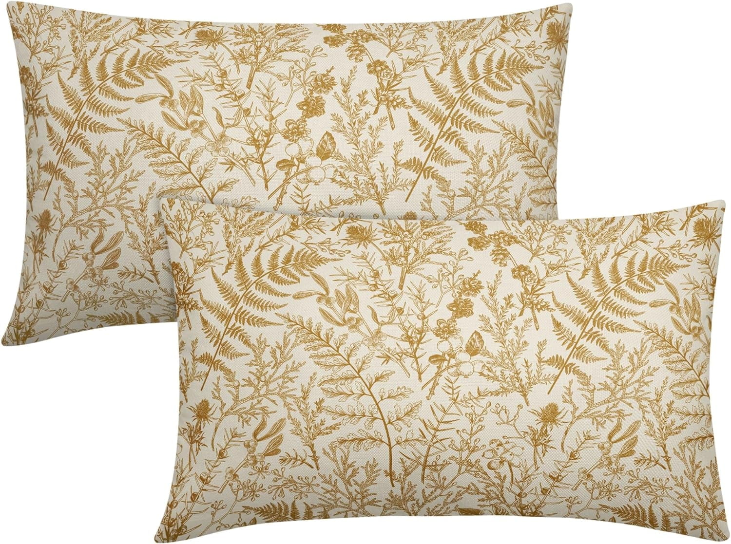 Yellow Lumbar Pillow Covers 12x20 Set of 2 Vintage Floral Botanical ...