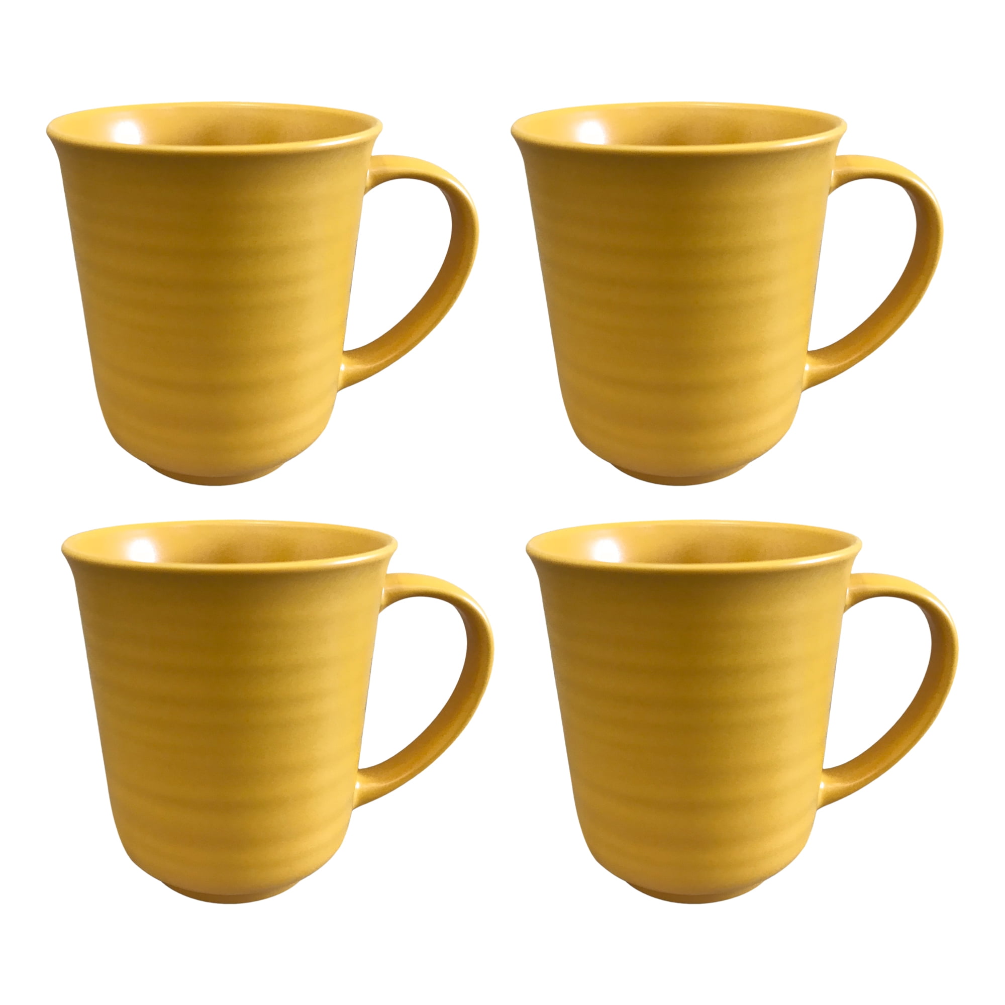 Elanze Designs Stoneware Mugs - Set of 4 Large Solid Yellow Cups with ...
