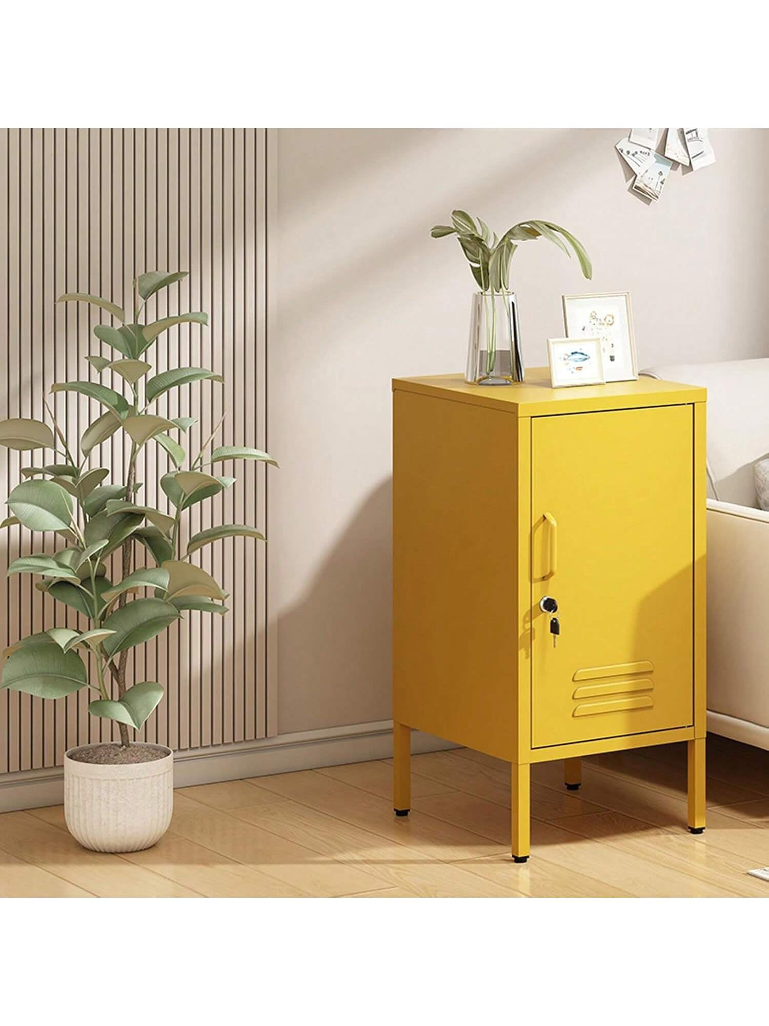Yellow Metal Locker End Table,Modern Minimalist Room Side Table With 2 ...