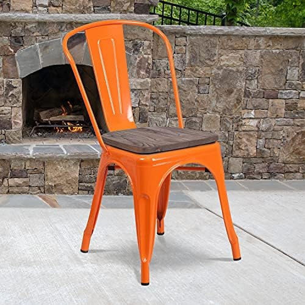 Yellow Metal Stackable Chair with Wood Seat - Walmart.com