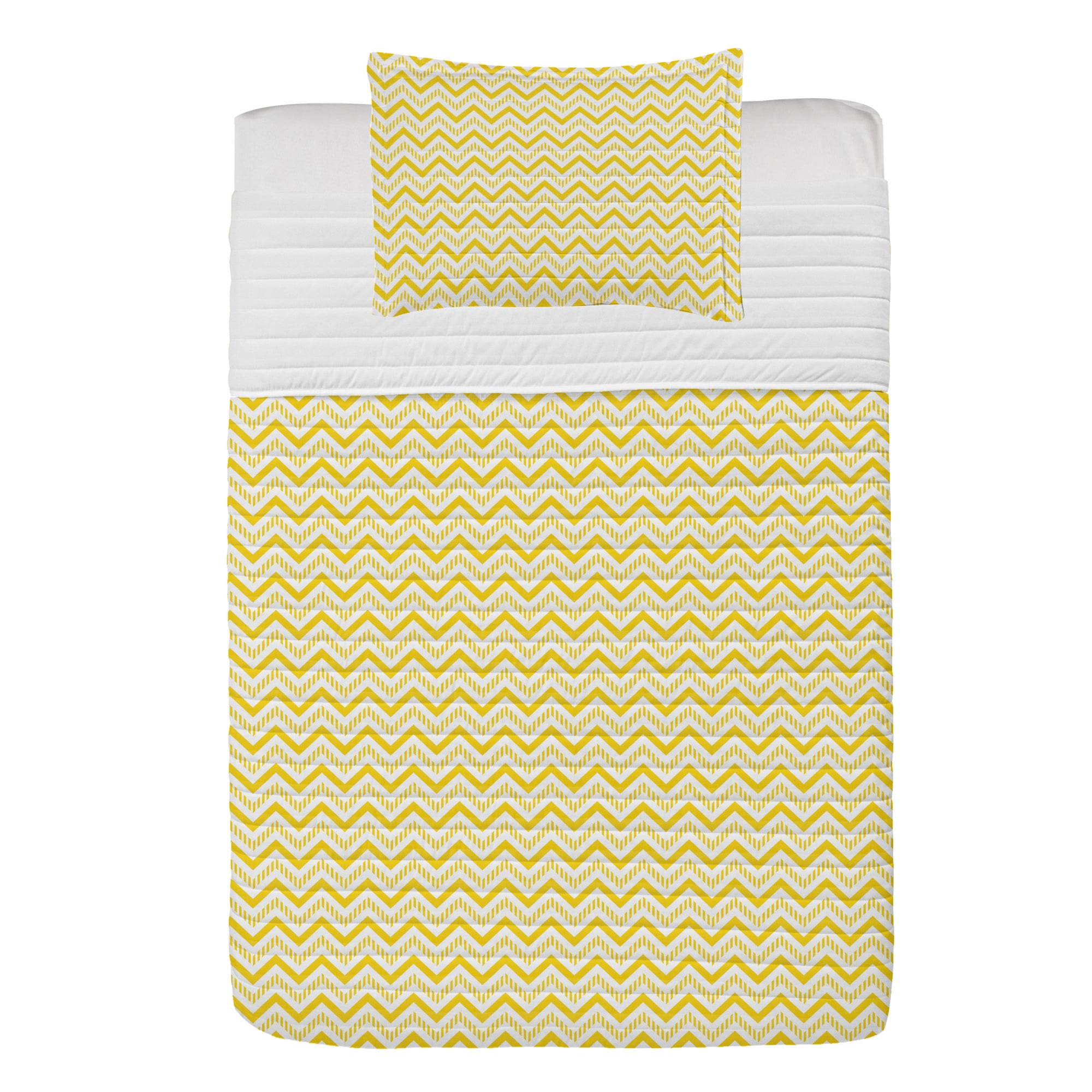 Yellow Microfiber Bedspread Set, Chevron Abstract Zig Zag Pattern ...