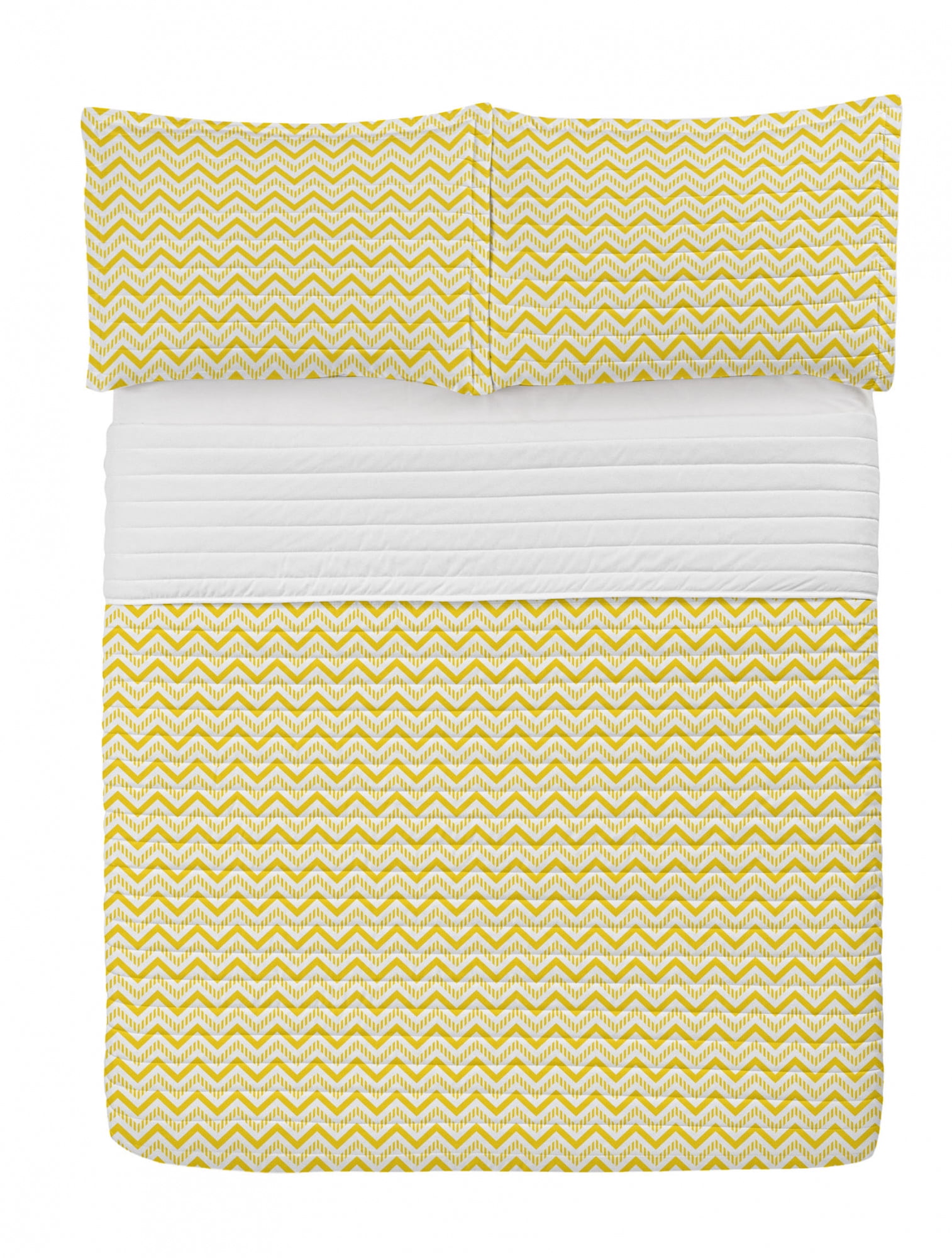 Yellow Microfiber Bedspread Set, Chevron Abstract Zig Zag Pattern ...
