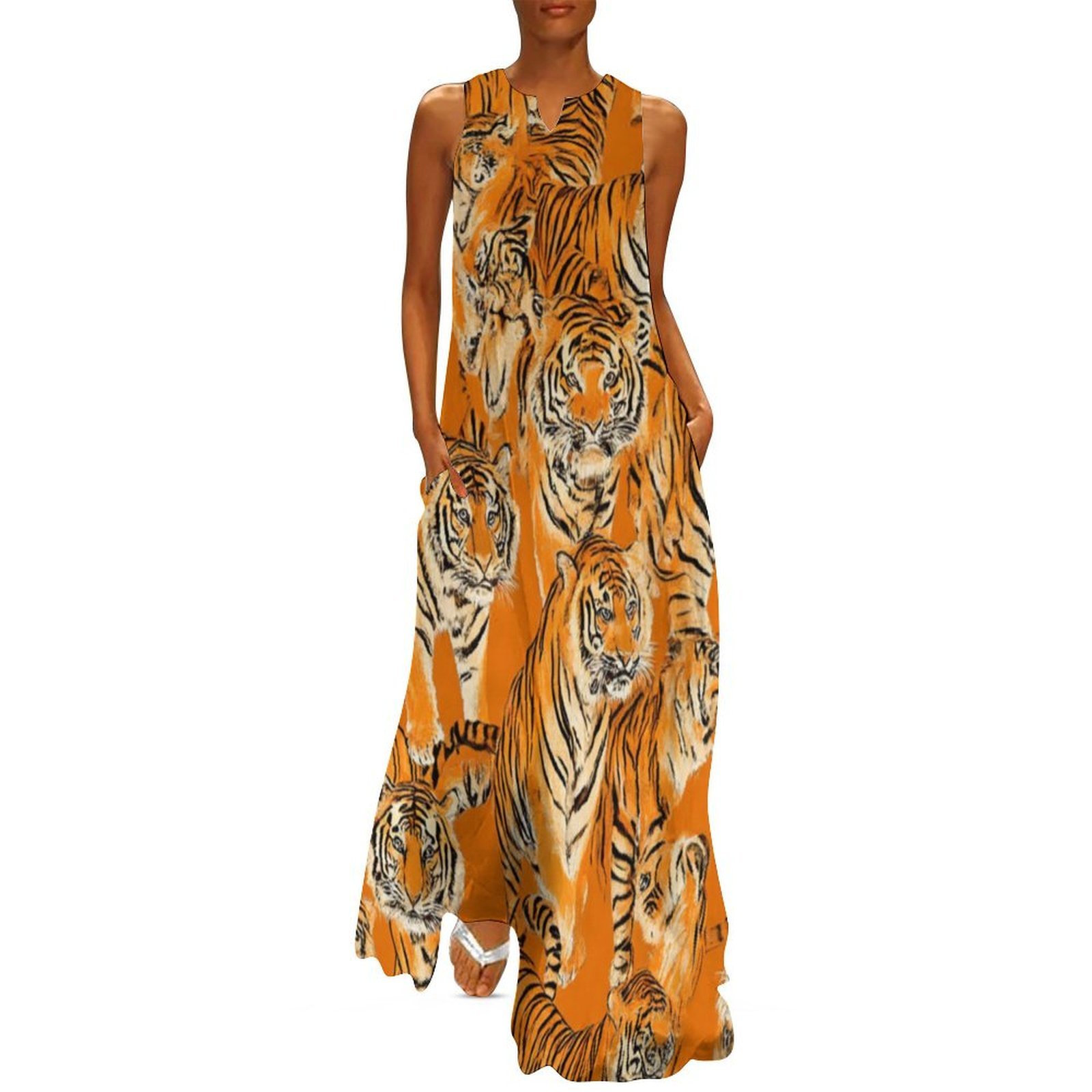 Yellow Mighty Tiger Print Long Dress dress women summer dress for women ...