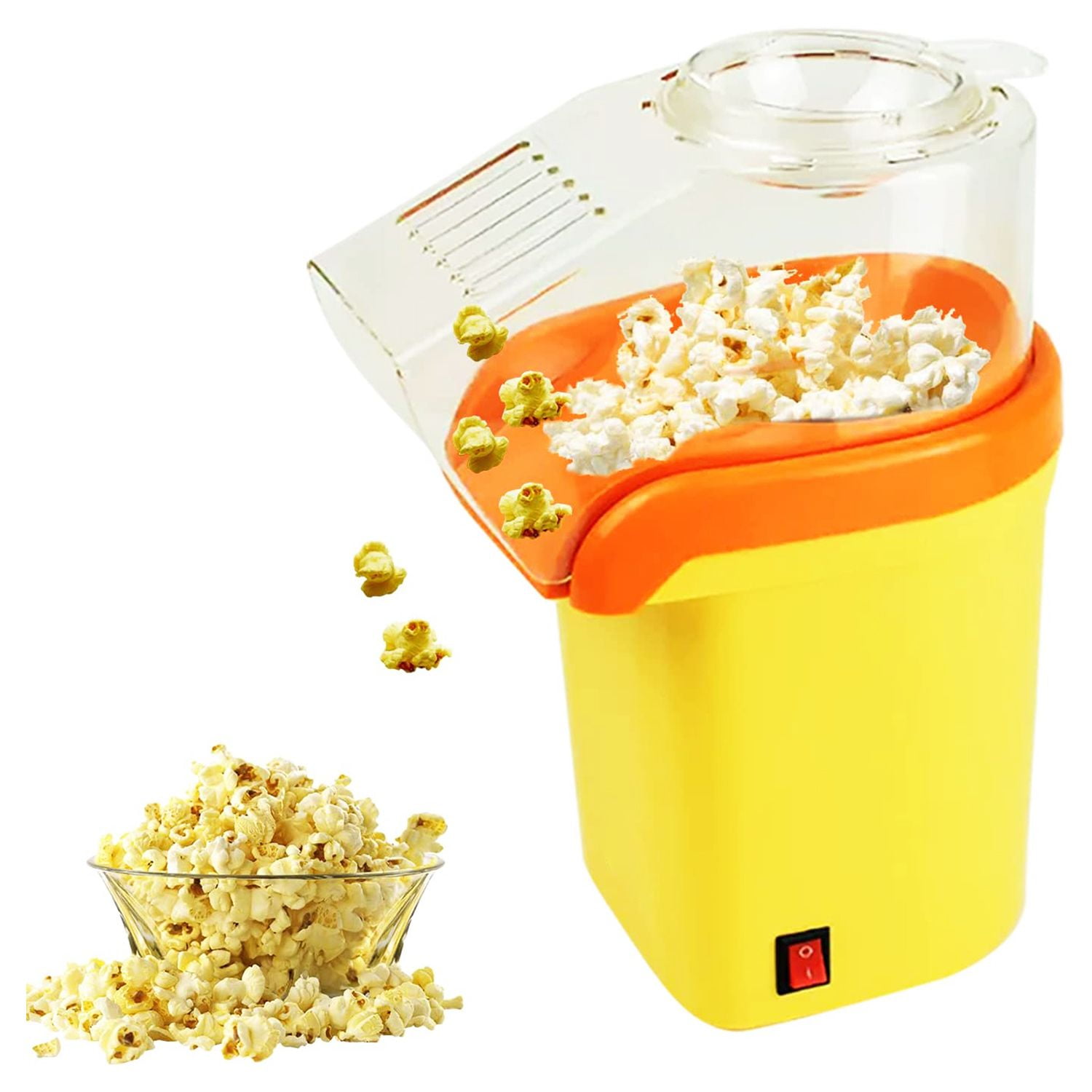 Yellow Mini Portable Popcorn Maker - 1200W Oil-Free Hot Air Popper, 98% ...