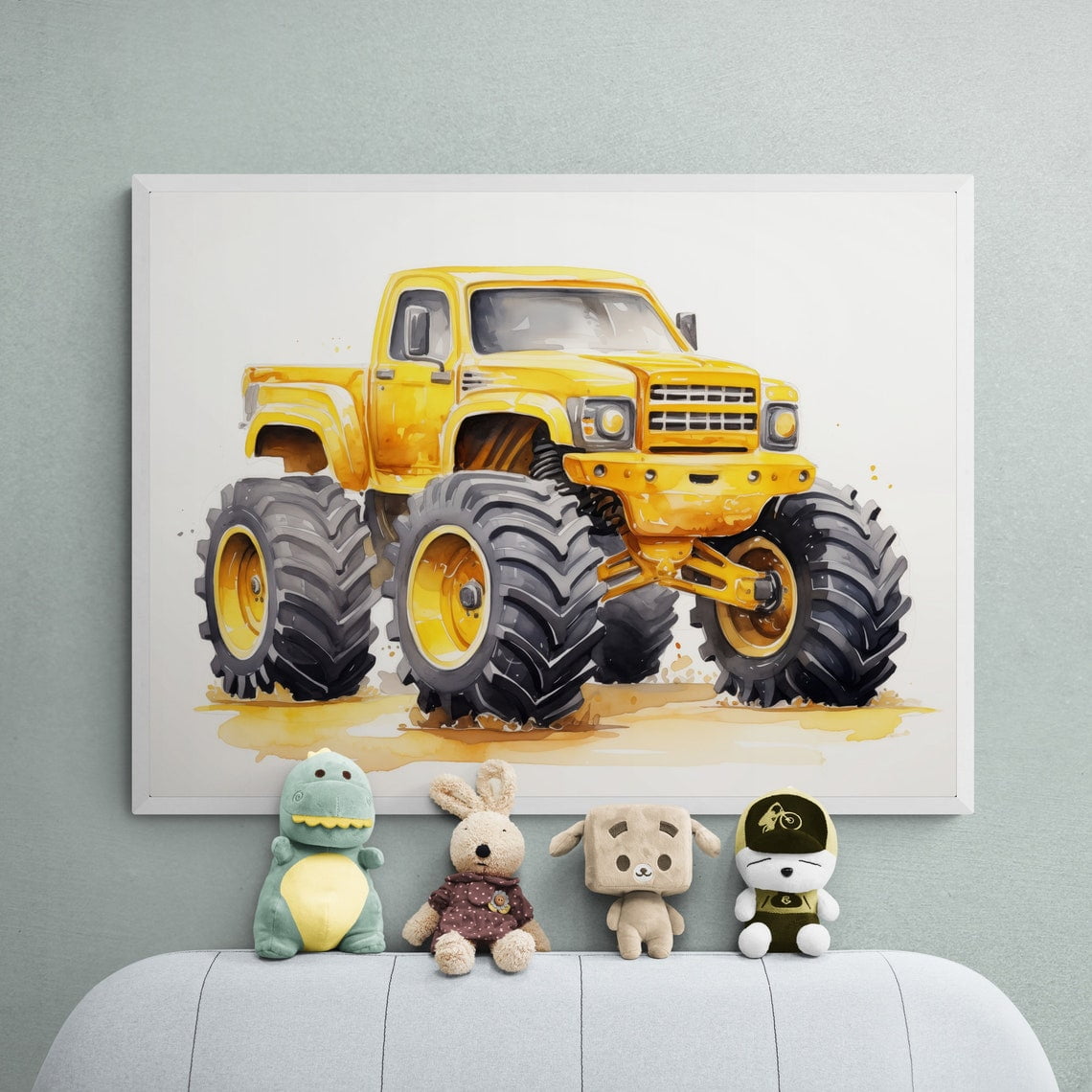 Yellow Monster Truck, Car Print Boys Room, Automotive Wall Art, Vehicle ...