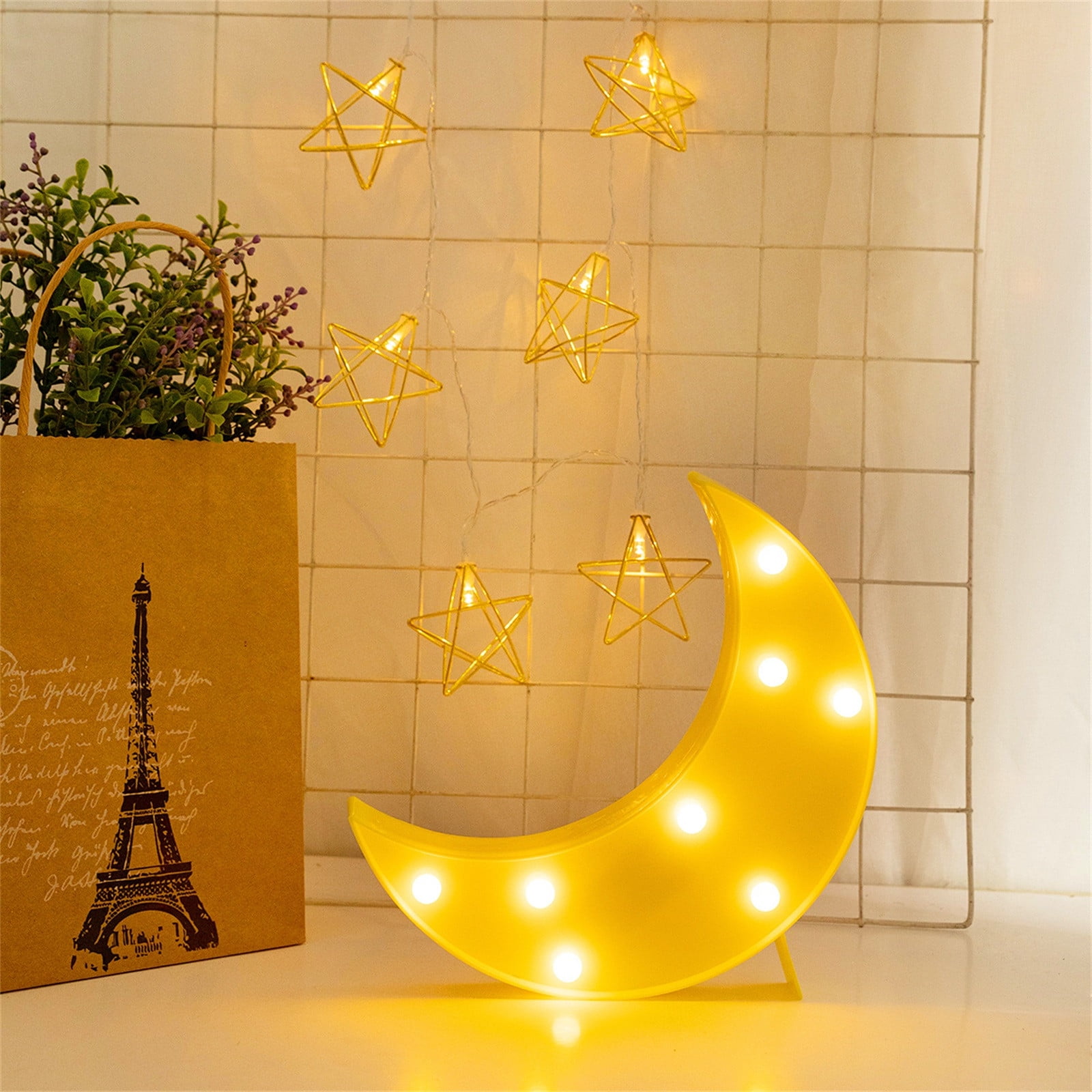 Yellow Moon Decor Bedroom, Battery Powered Moon Night Light for Kids ...