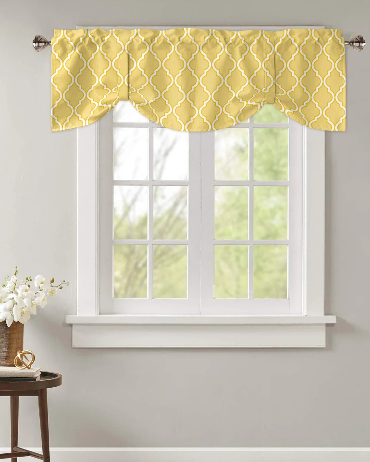 Yellow Moroccan Style Geometric Small Curtain Rod Pocket Short Curtains ...