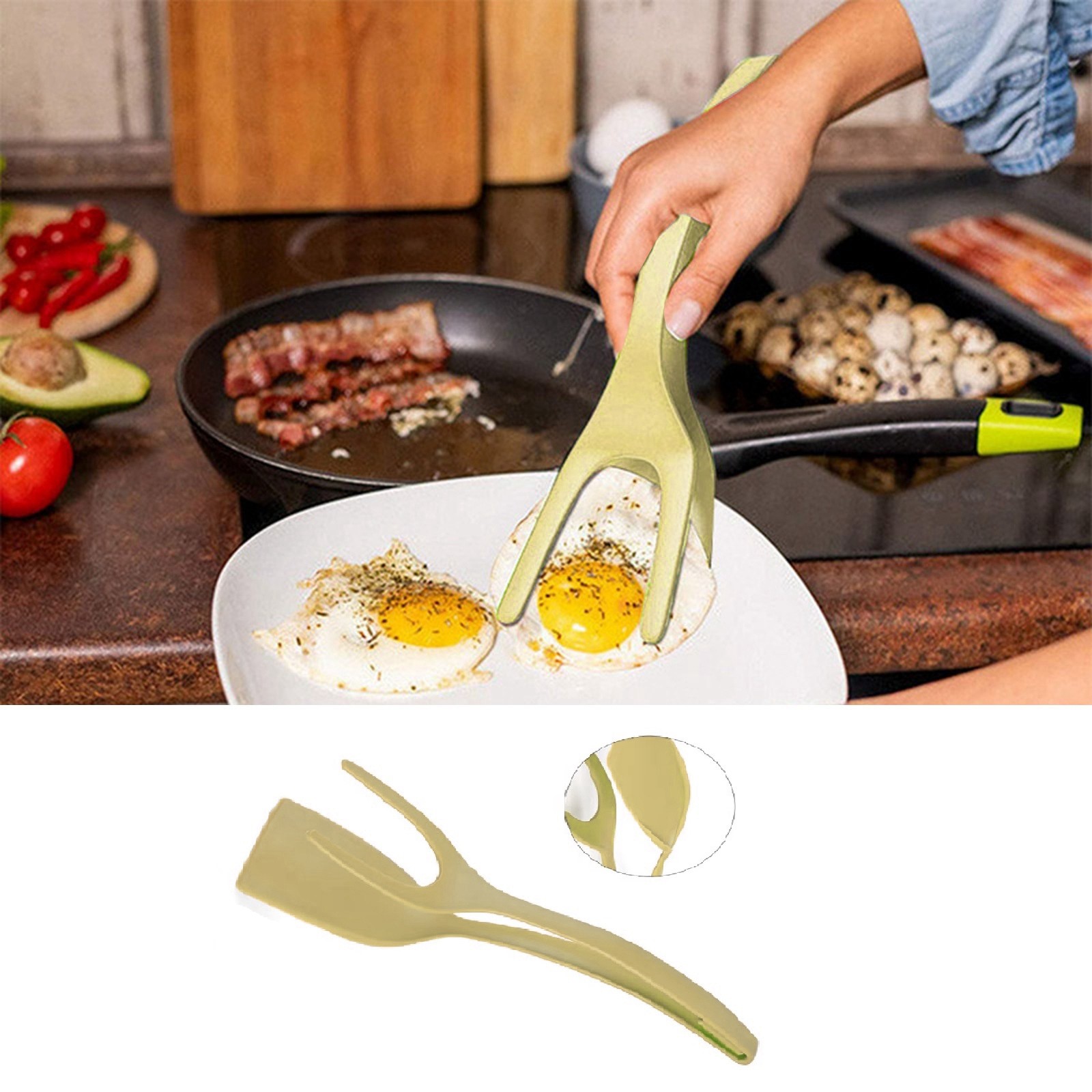 Yellow Multifunctional Omelette Clamp Spatula Clamp 2 In 1 PP Pancake ...