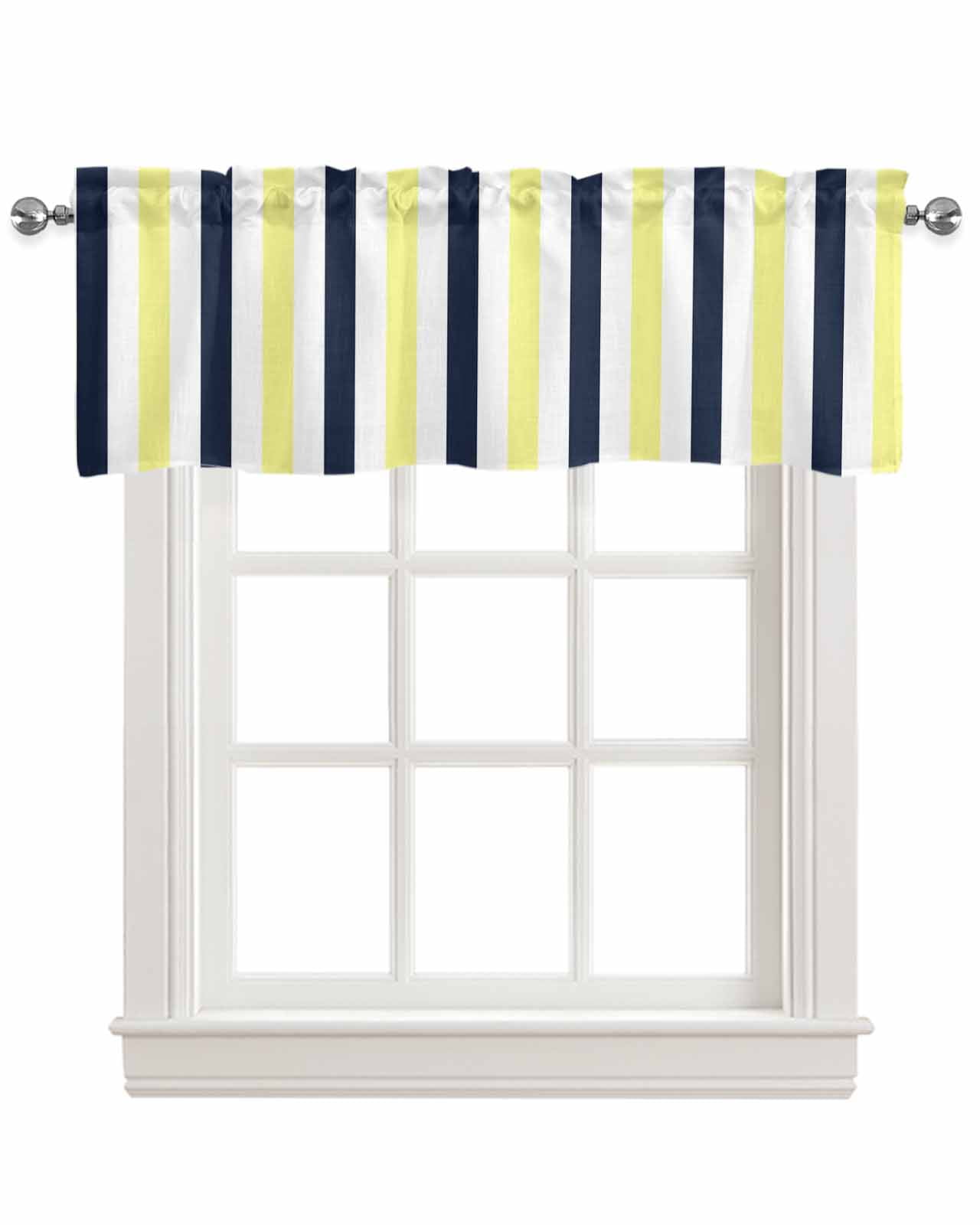 Yellow Navy Blue Striped Kitchen Valances for Windows Farmhouse Linen ...
