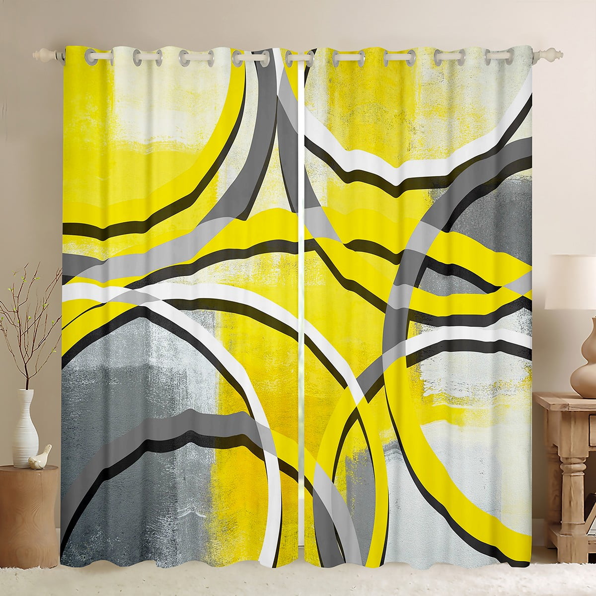 Yellow Ombre Blackout Curtains Modern Art Aesthetic Curtains, Grey ...