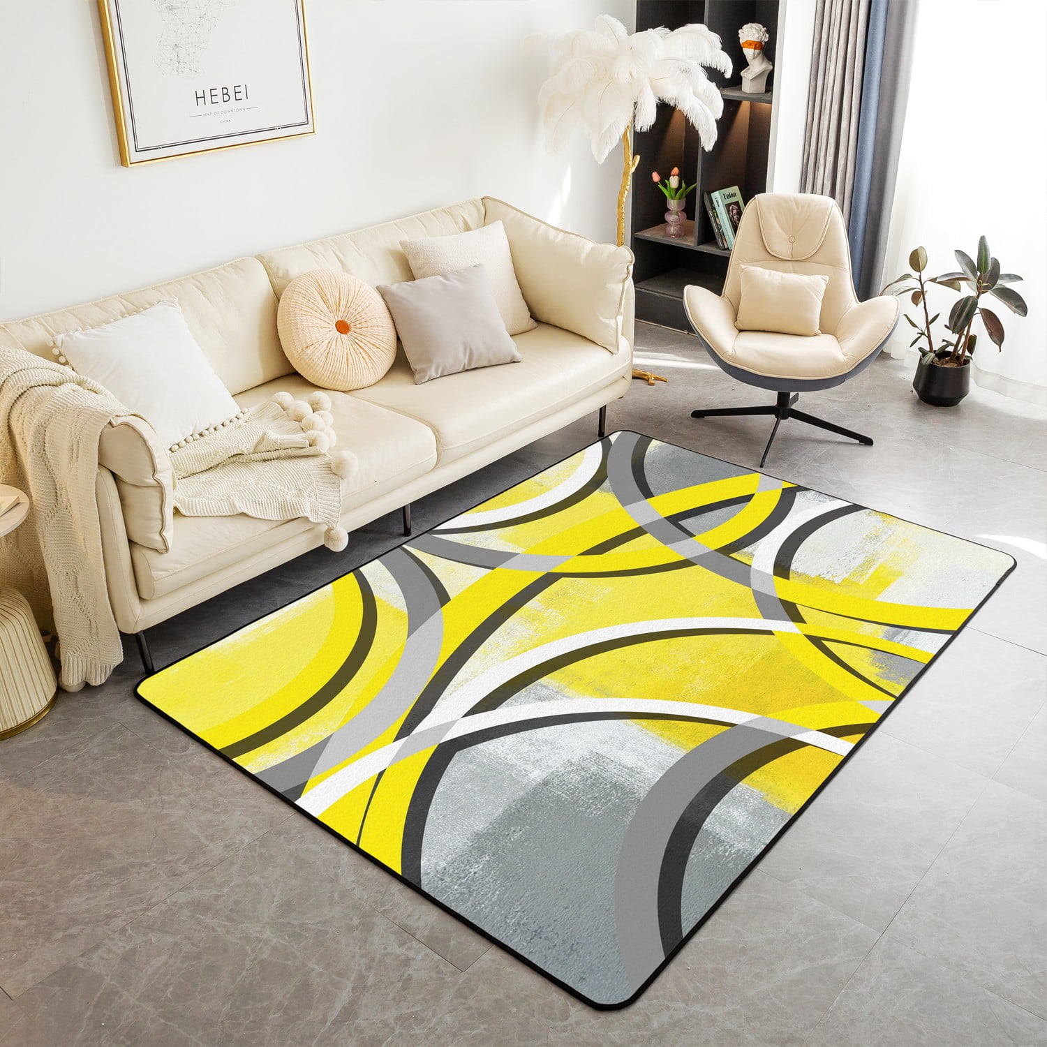 Yellow Ombre Rug Modern Art Aesthetic Carpet, Grey White Gradient Rug ...