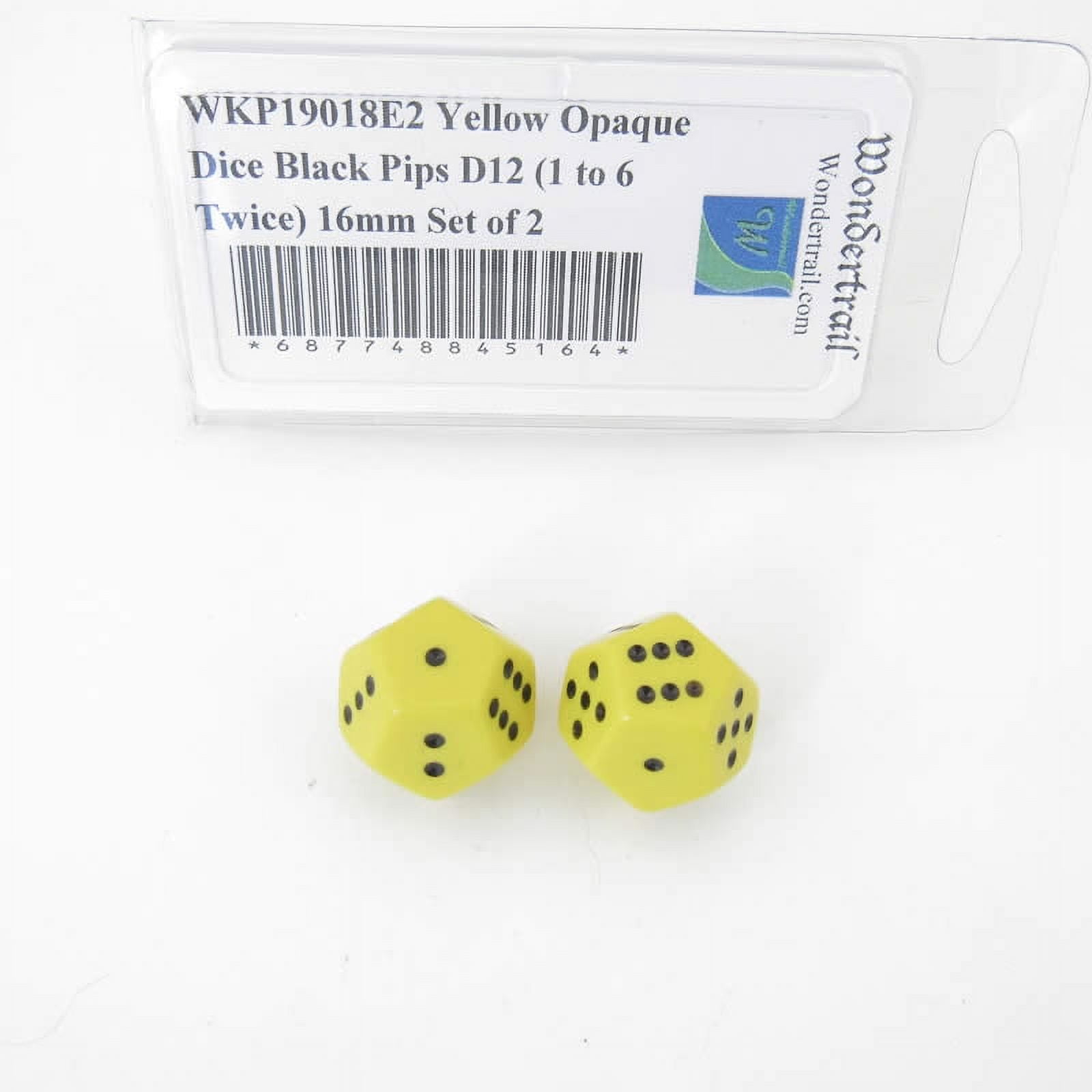 Yellow Opaque Dice with Black Pips D12 (1 to 6 Twice) 16mm (5/8in) Set ...