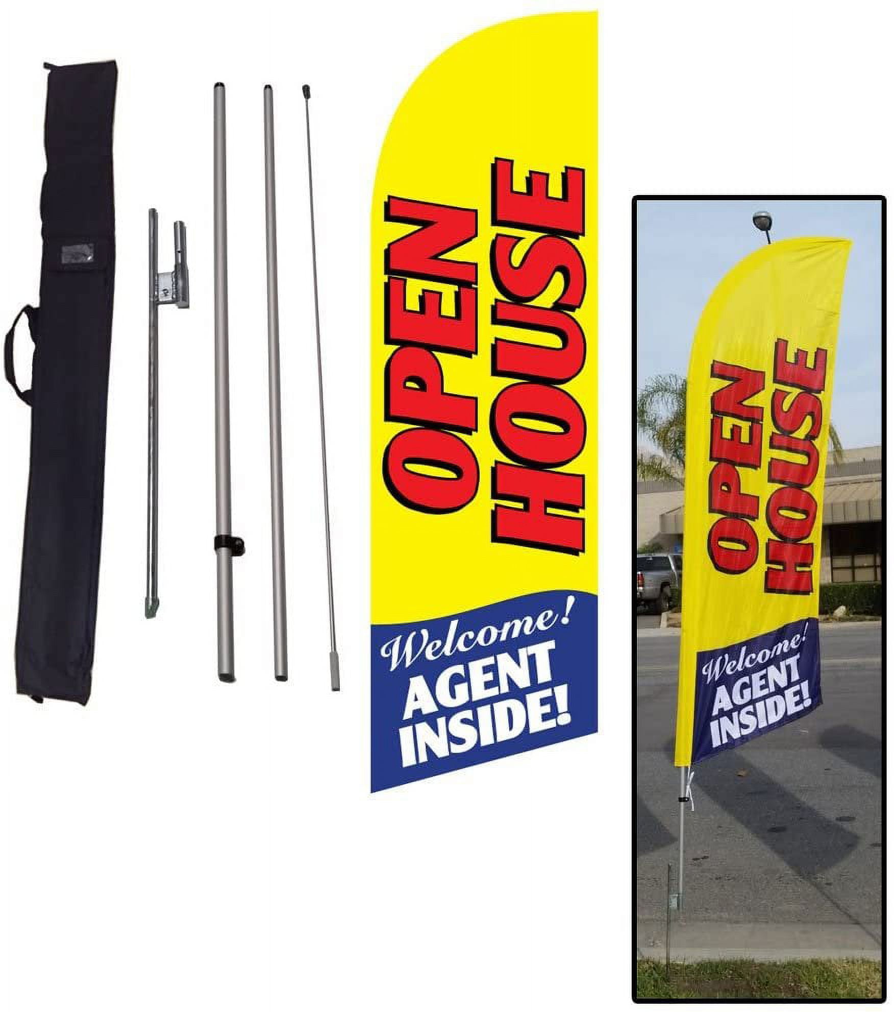 Yellow Open House Sign for Real Estate Feather Banner Flag Kit with ...