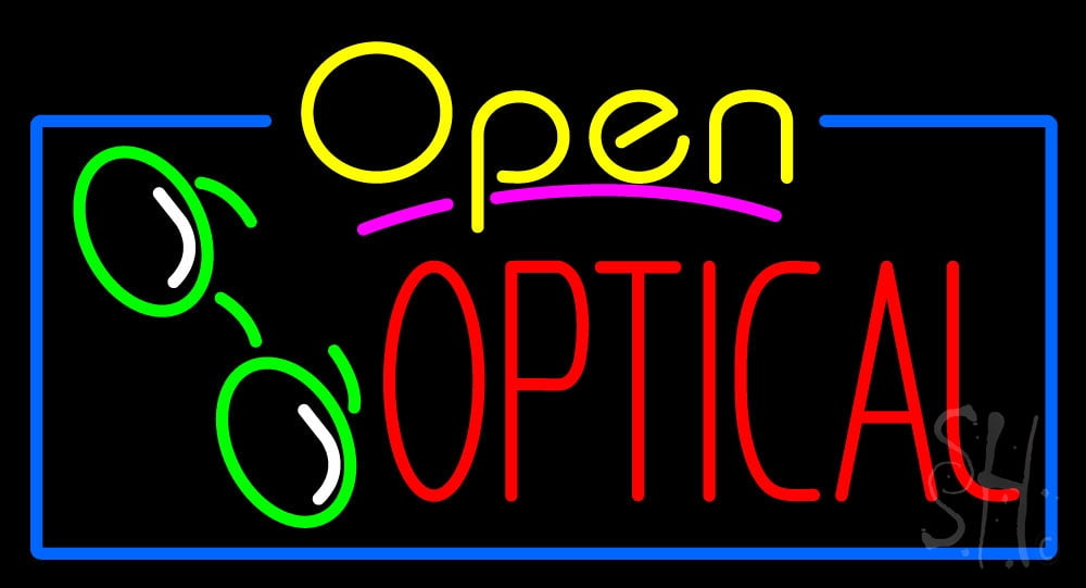 Yellow Open Red Optical Logo LED Neon Sign 20 x 37 - inches, Black ...