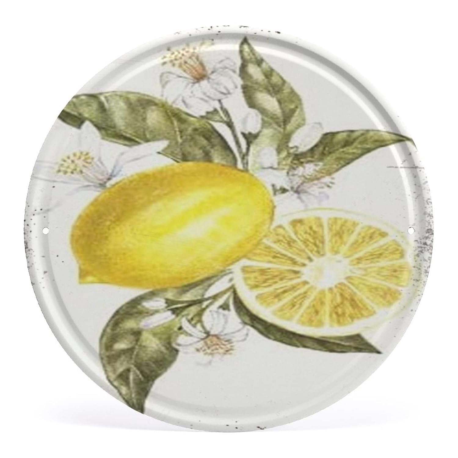 Yellow Orange Botanical Garden Lemon Decor New Vintage Retro Round ...