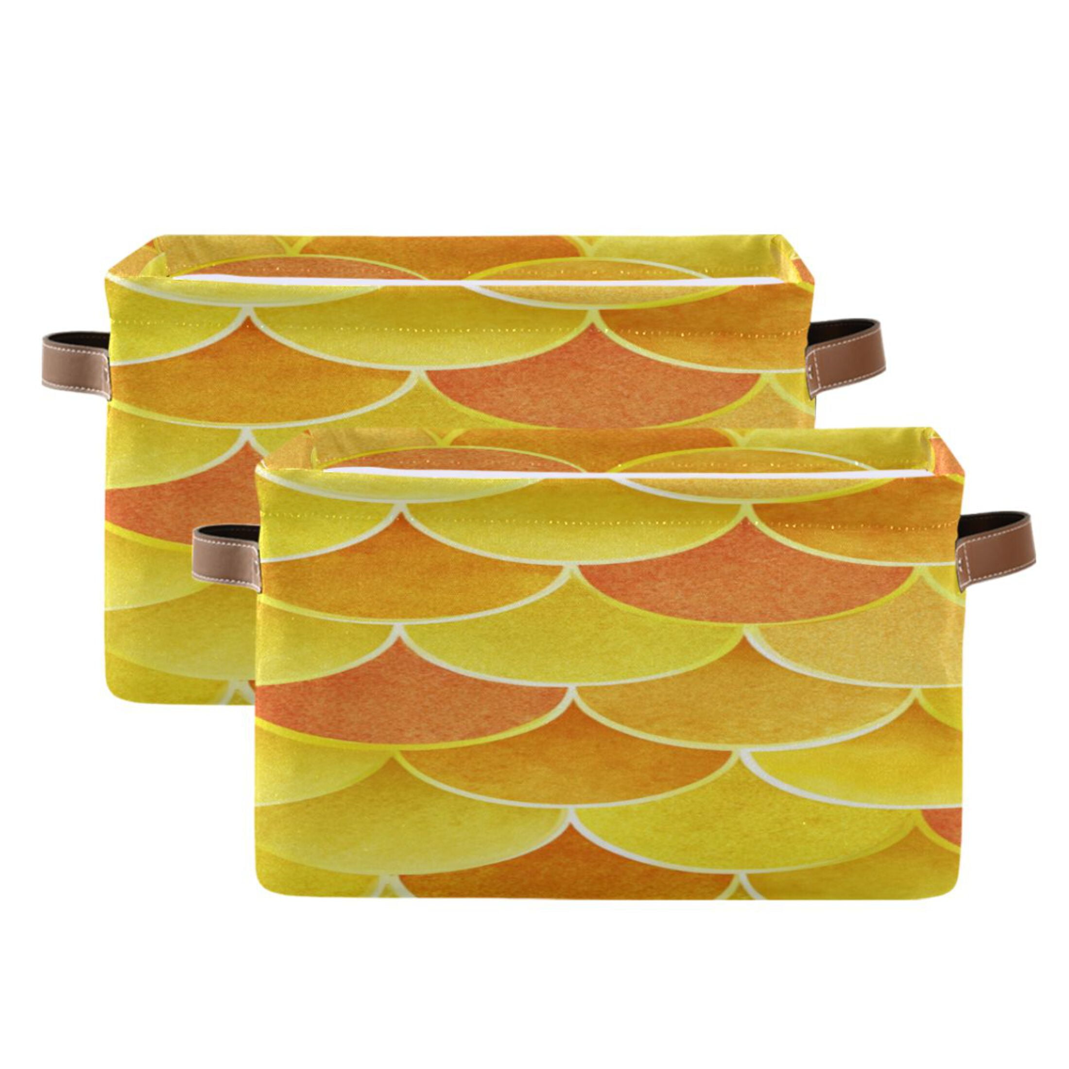 Yellow Orange Fish Scales Square Storage Bins with Handles Collapsible ...