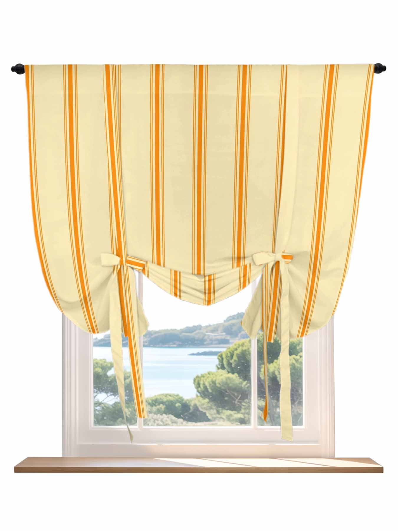 Yellow Orange Striped Tie Up Curtains for Windows 54 Inch Length ...