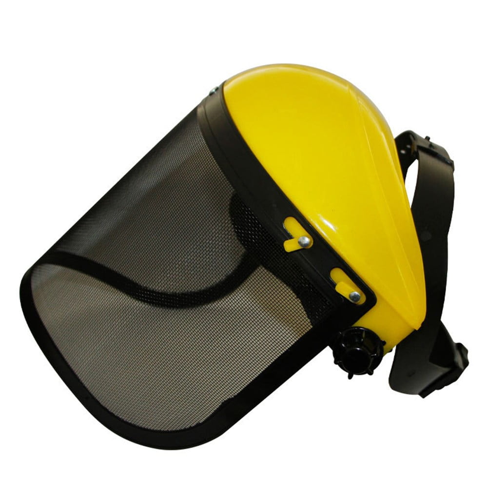 Yellow/Orange Wire Mesh Face Mask Helmet Lawn Mowing Safety Protective ...