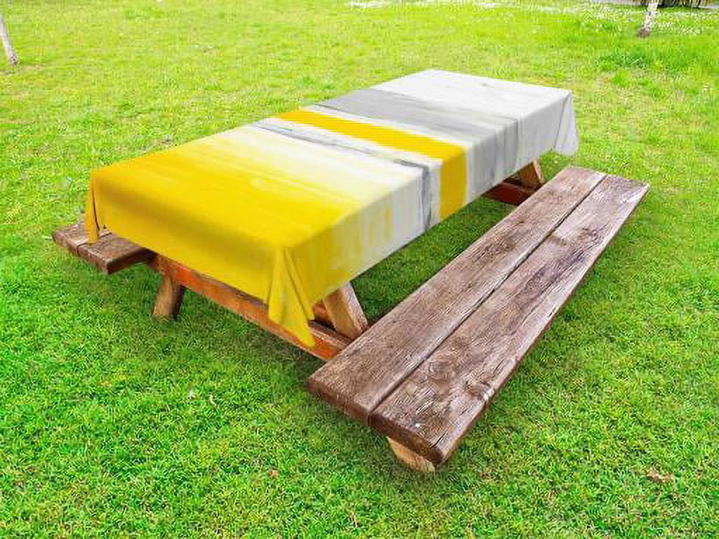 Yellow Outdoor Tablecloth, Watercolor Style Bicolor Abstract Art Design ...