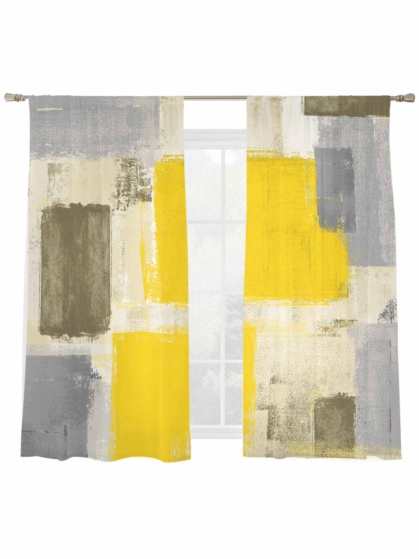 Yellow Paint Sheer Curtains for Living Room Bedroom, Light-filtering ...