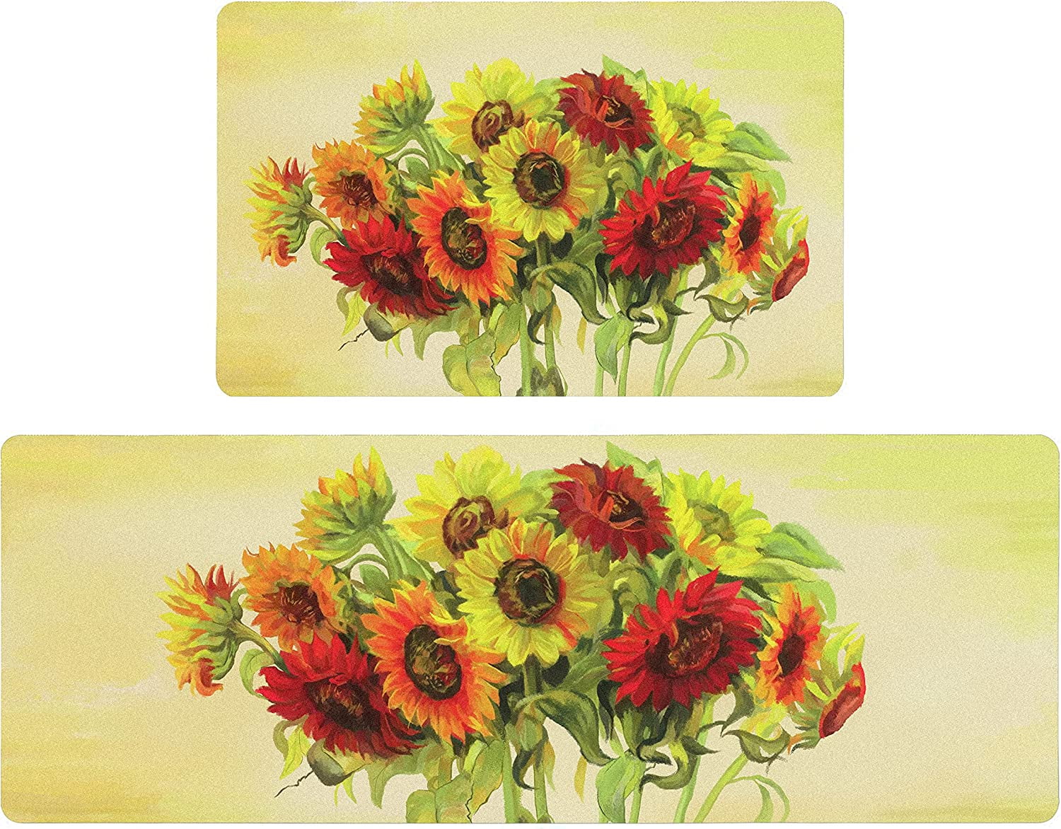 Yellow Painting Sunflower Farmhouse Kitchen Rugs Set 2 Piece Colorful ...