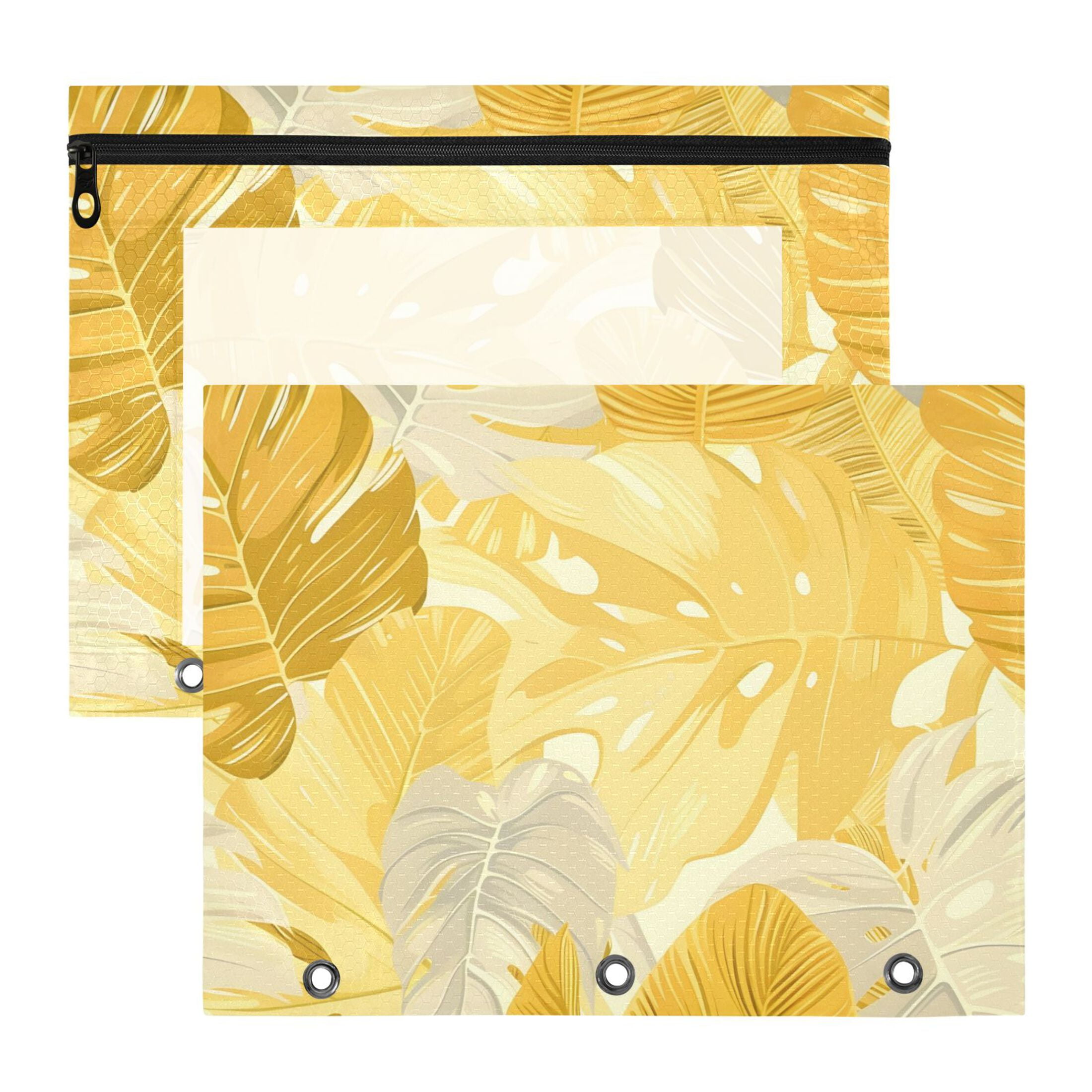 Yellow Palm Leaves 3-Ring Binder Pouches A4 Size Zipper Pocket File ...