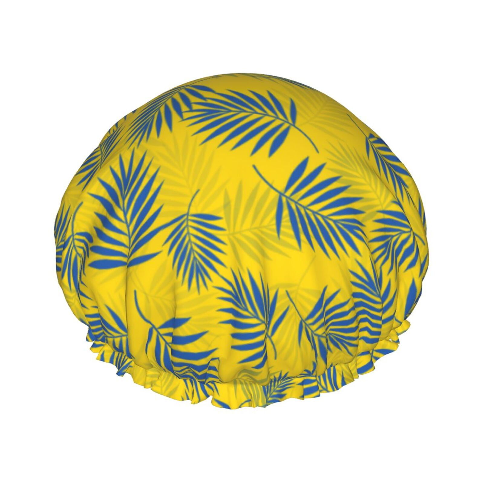 Yellow Palm leaf Shower Cap, Reusable Bath Hair Hat for all Hair ...