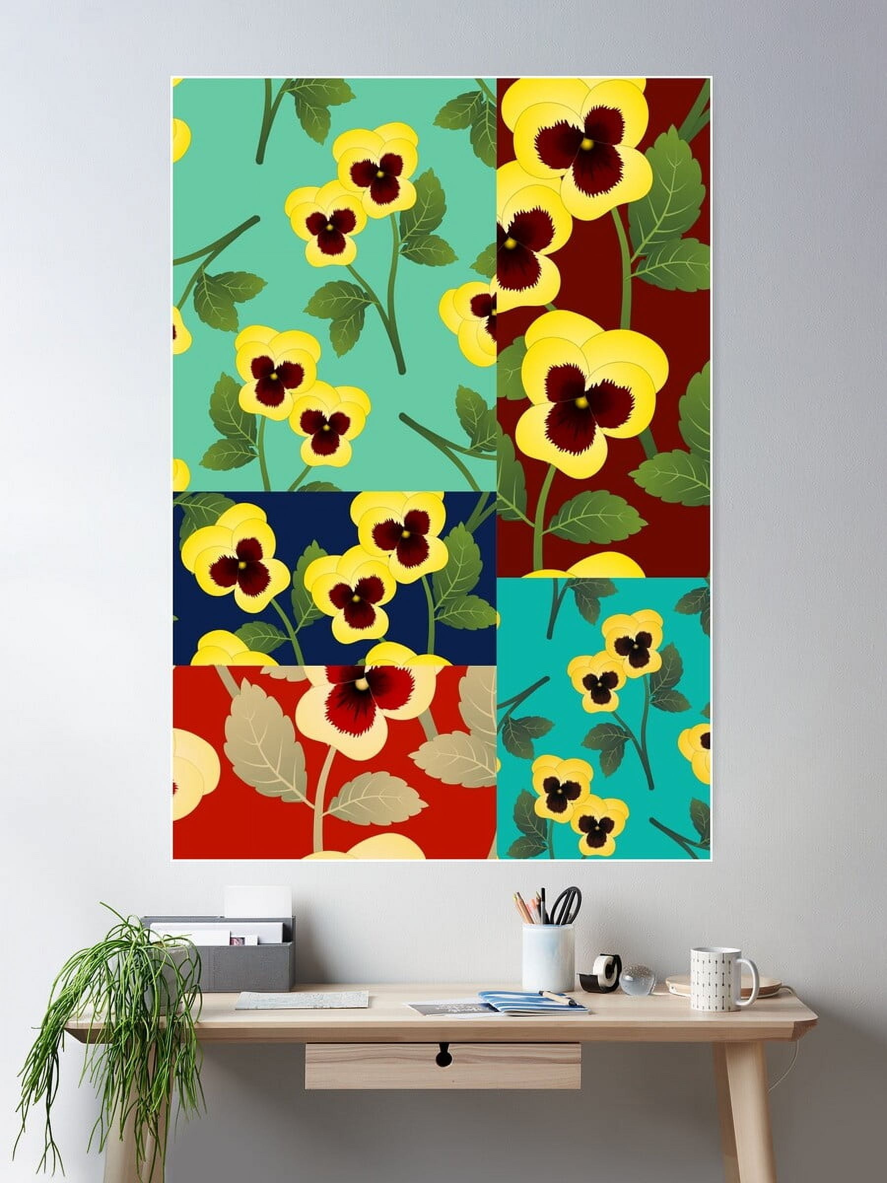 Yellow Pansy Flower Pattern Poster Wall Art, Modern Wall Decor For ...