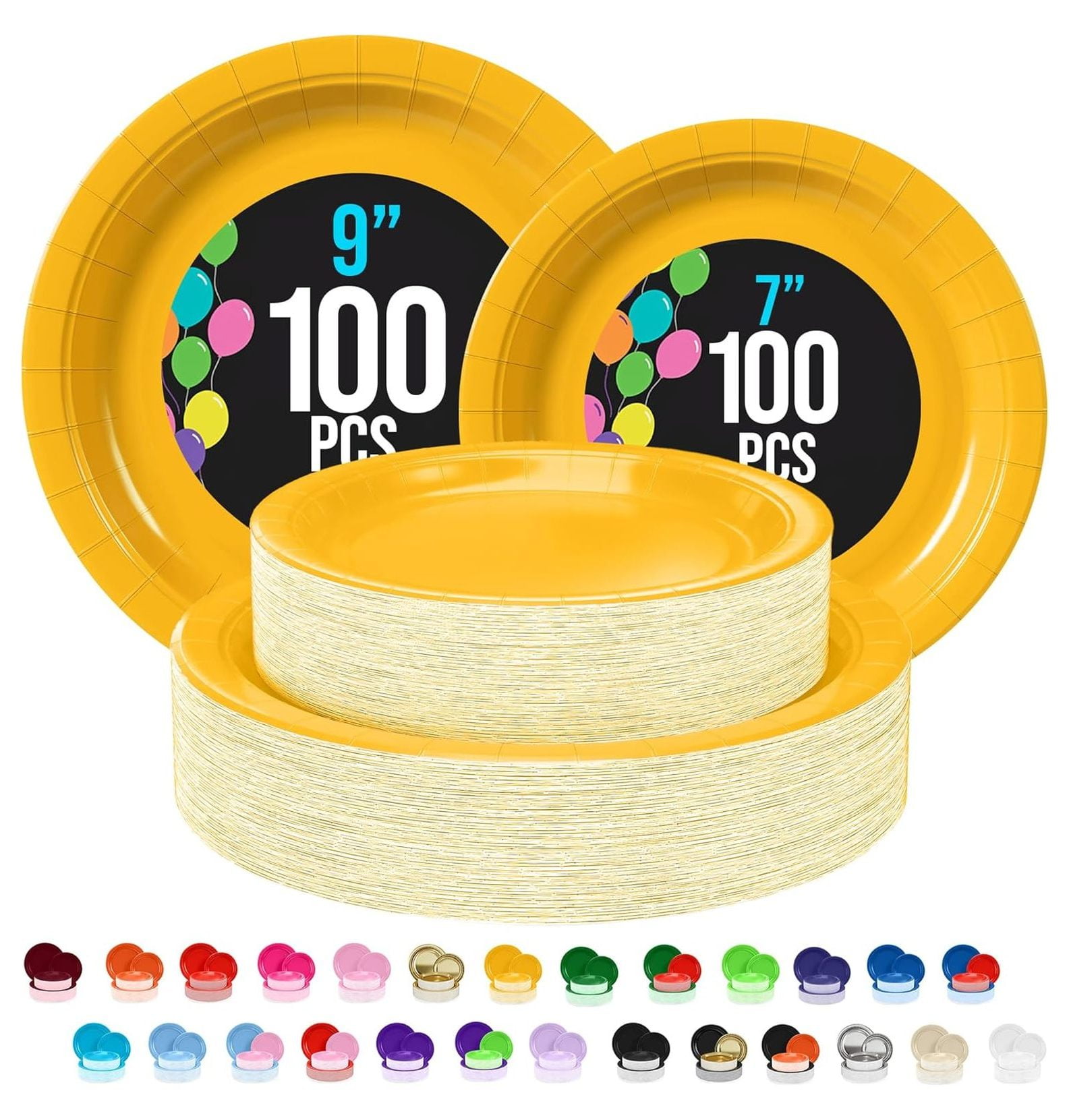Yellow Paper Plates Disposable Heavy Duty 200 Pcs - 100-7" & 100-9 ...
