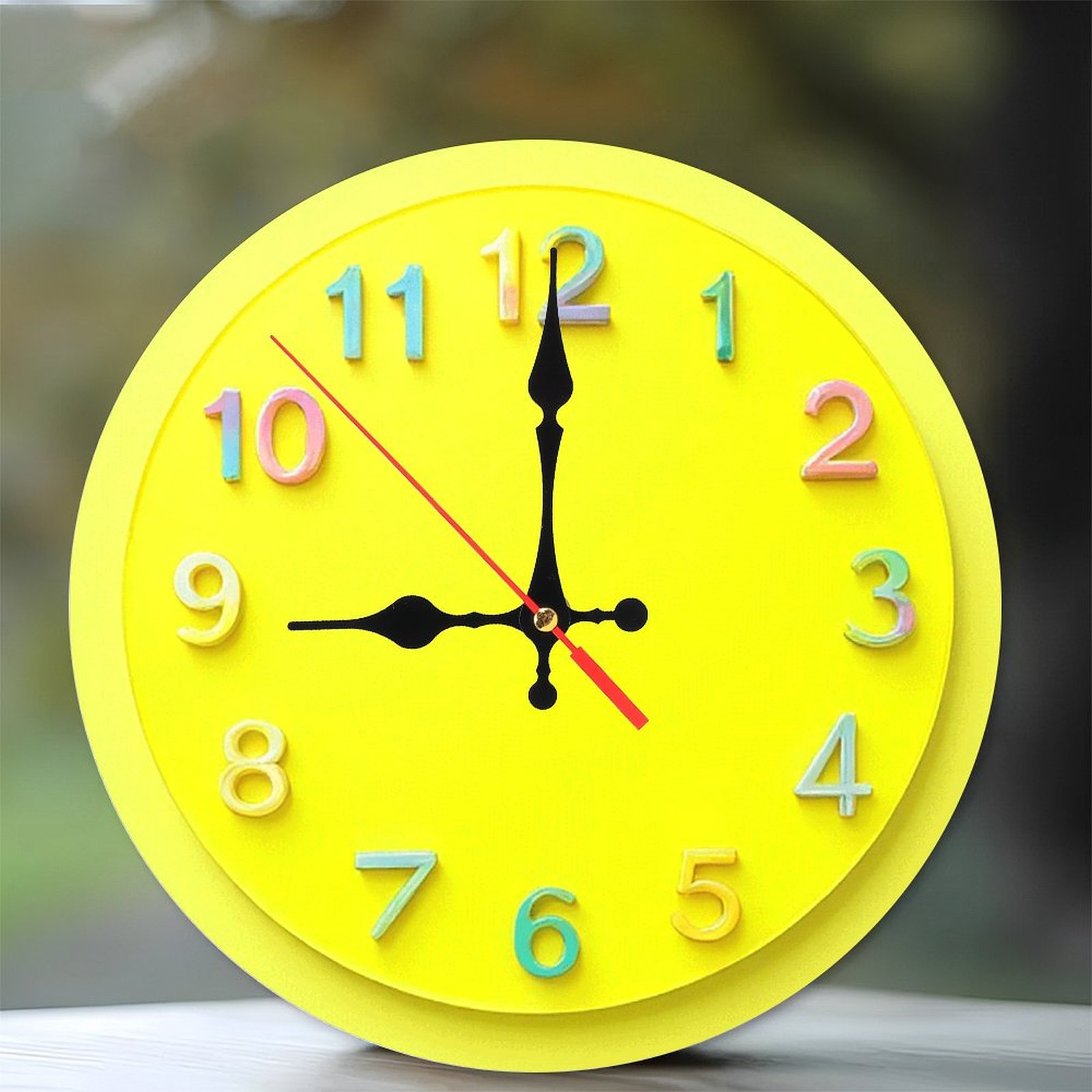 Yellow Pastel Rainbow Clock Wall Decor 10-Inch Silent Wooden Wall Clock ...