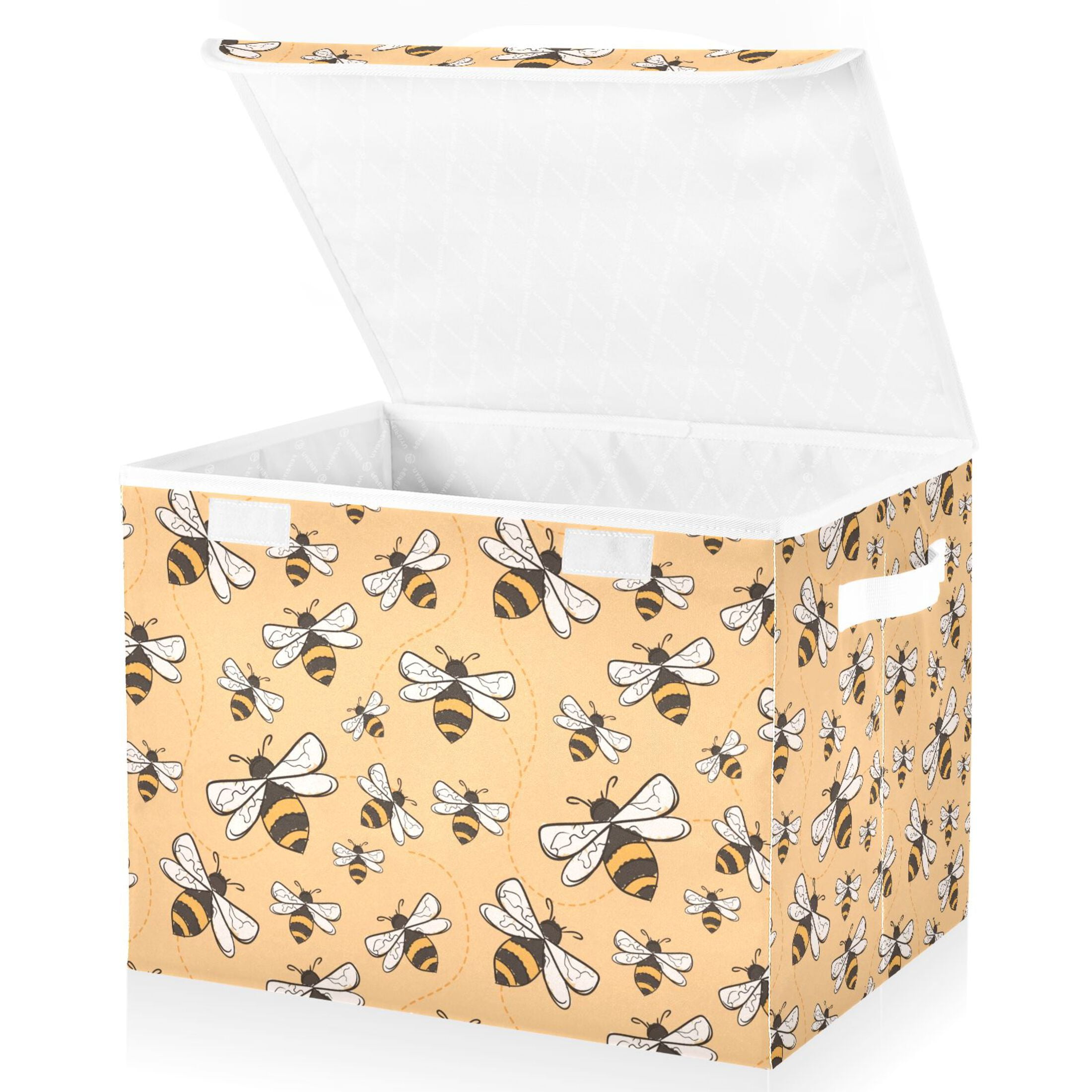 Yellow Pattern with Bees Large Lidded Storage Bin Foldable Storage ...